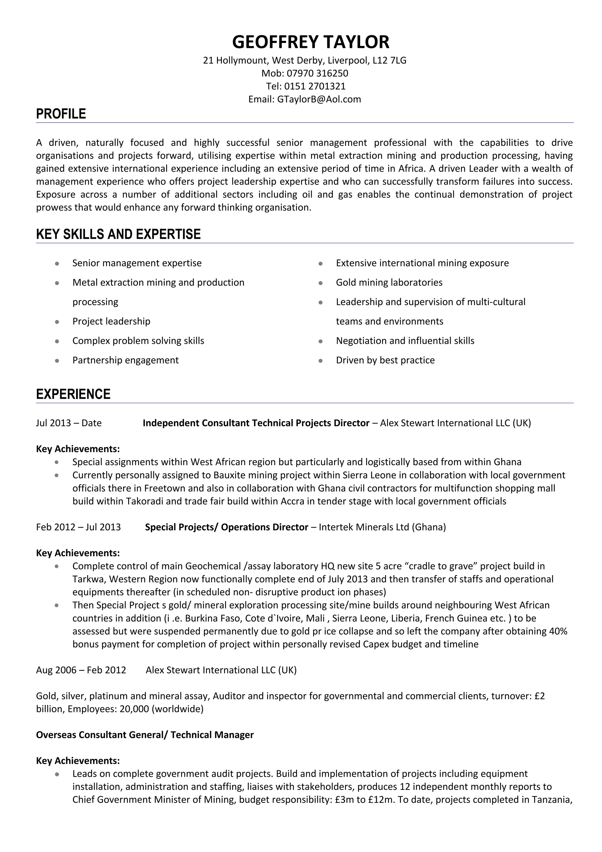 GEOFFREY TAYLOR CV new revised draft | DOC