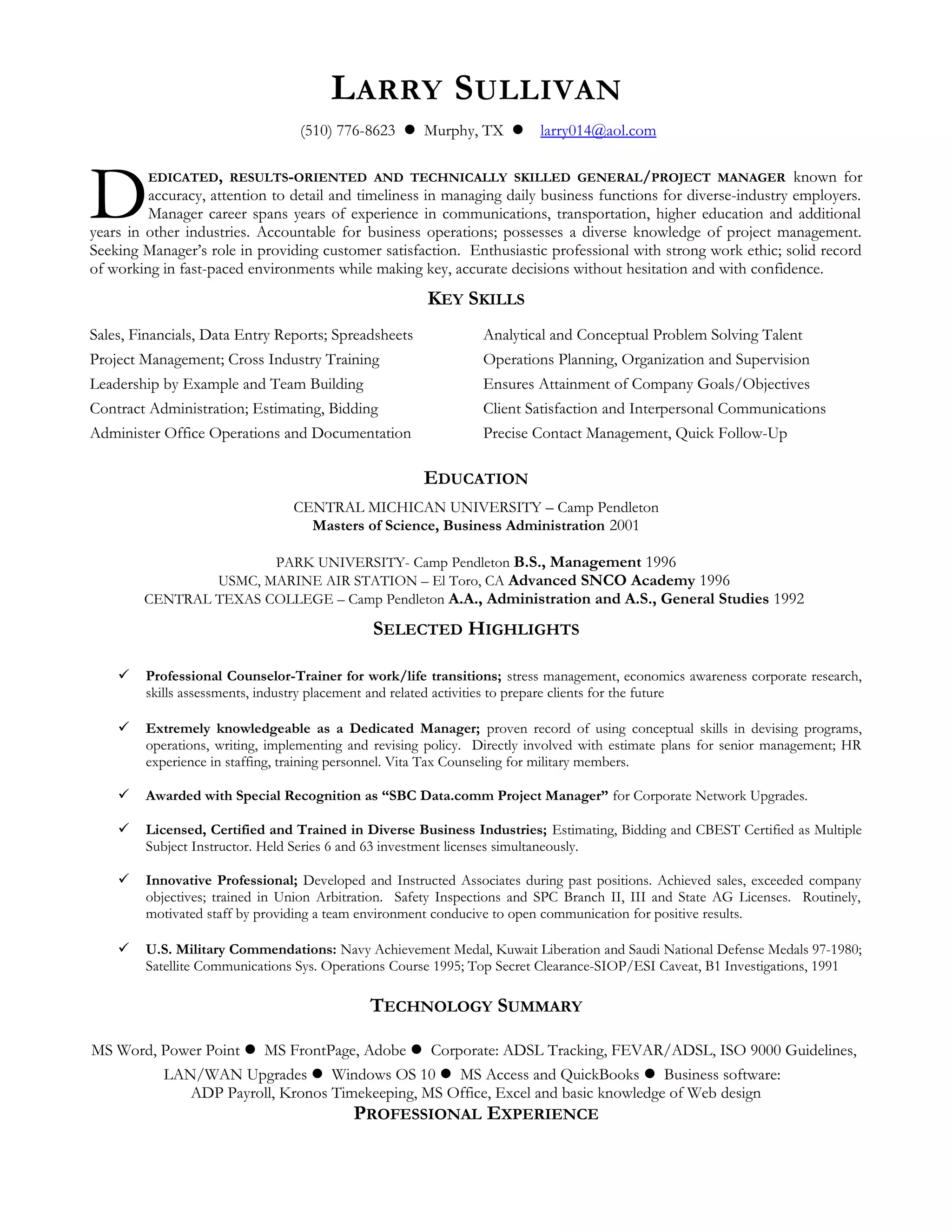 Larry_Sullivan_Resume 2016 | PDF