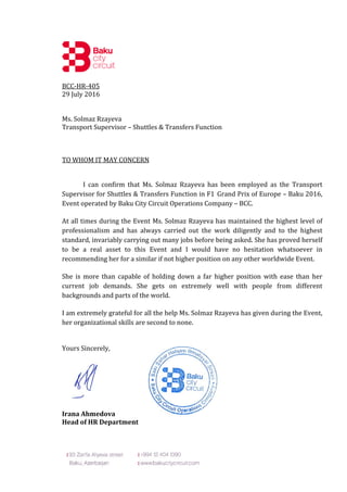 Solmaz Rzayeva - Reference Letter | PDF