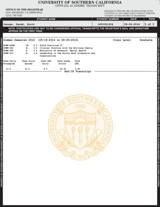 USC Transcript | PDF | Postgraduate Education | College Education