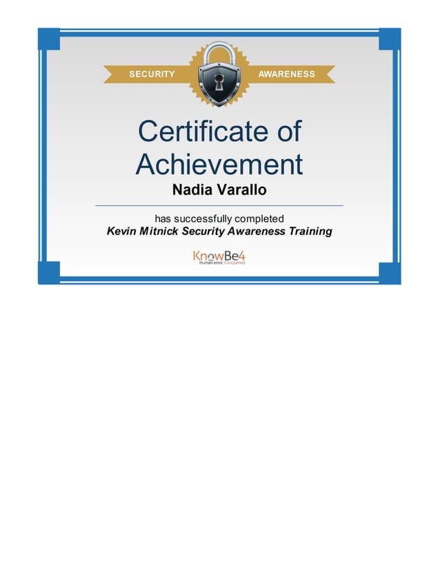 KnoewBe4 Security Awareness Training Certificate | PDF