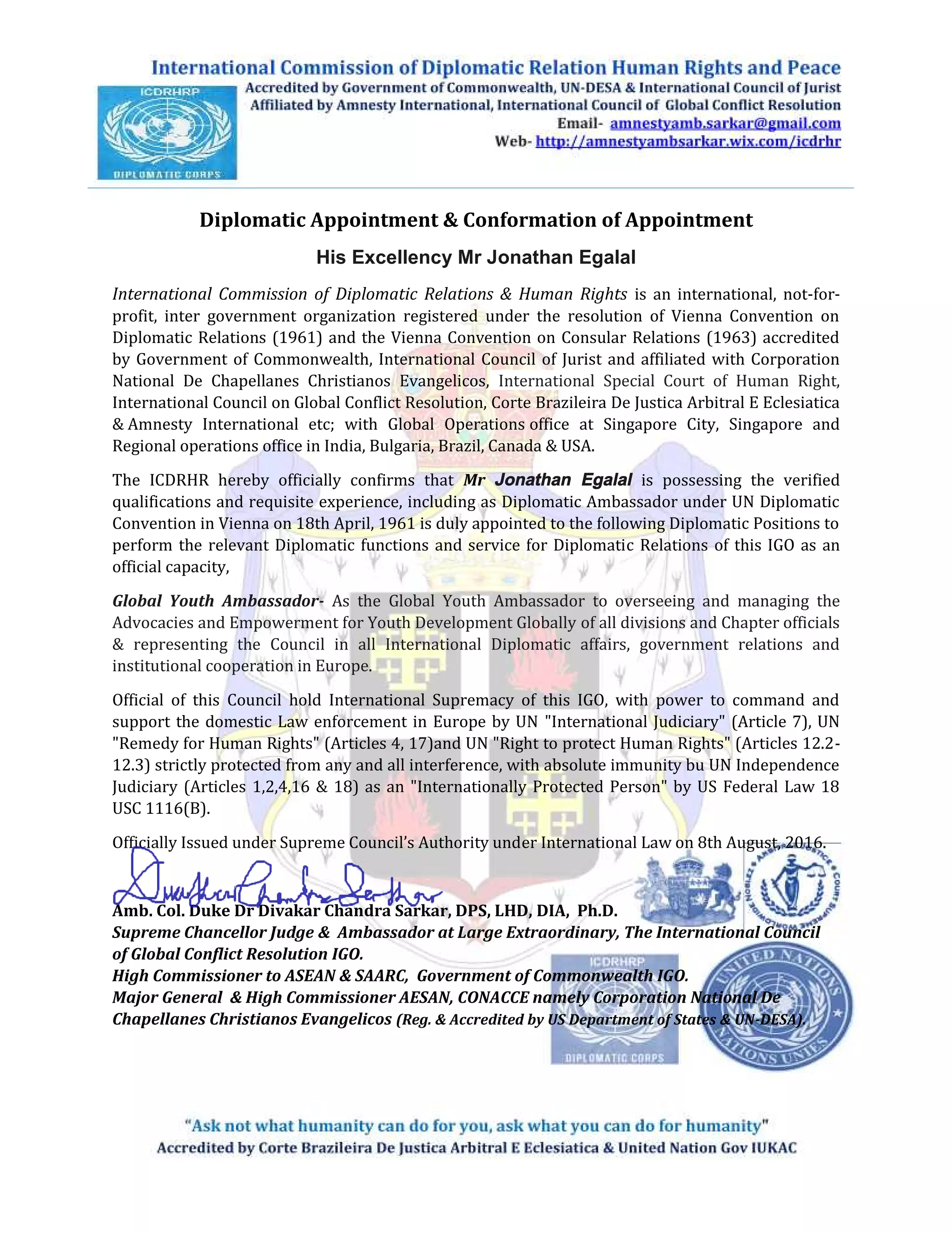 A 2016 ICDRHR Official Letter Accaptance Jonathan Egalal | PDF