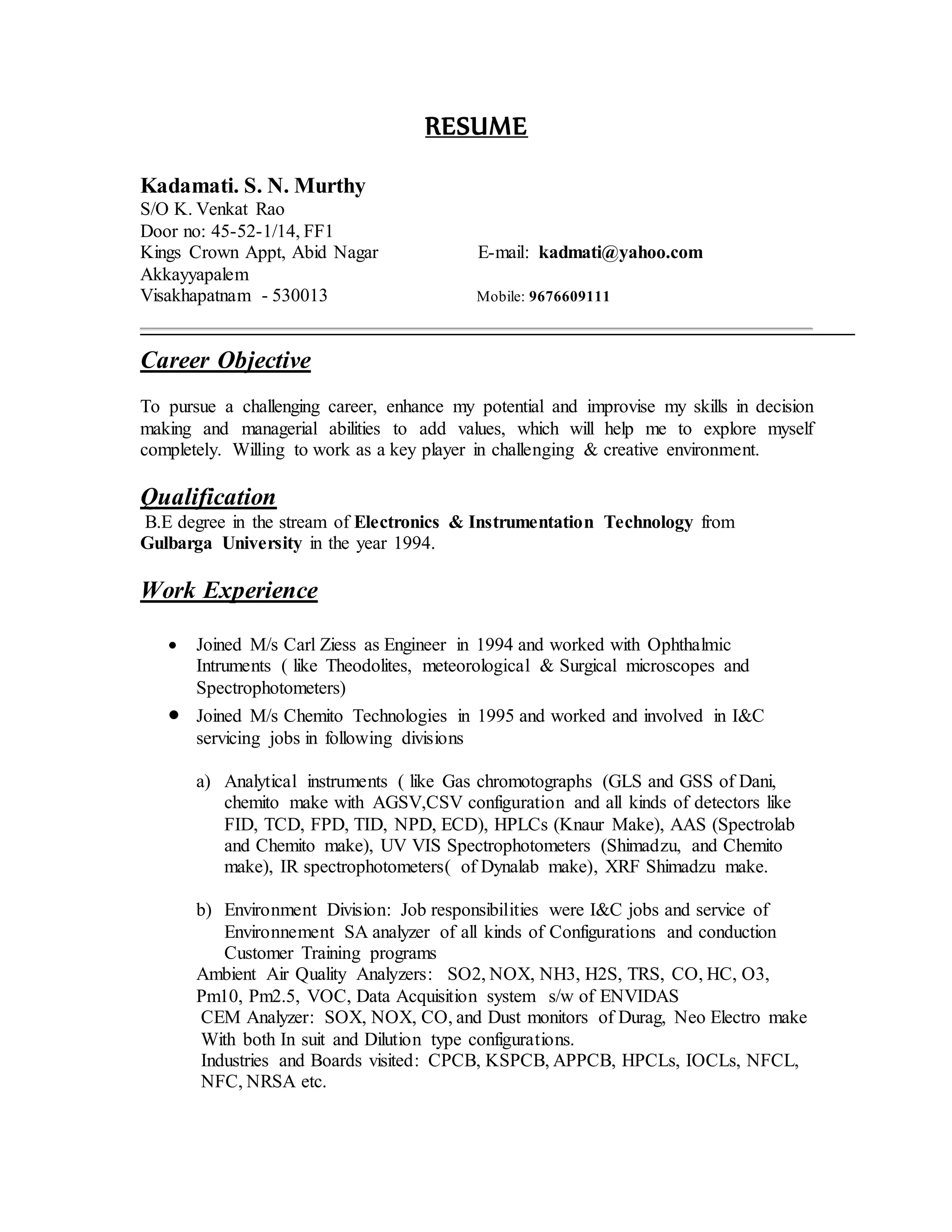 Resume of K.S.N.murthy | DOCX