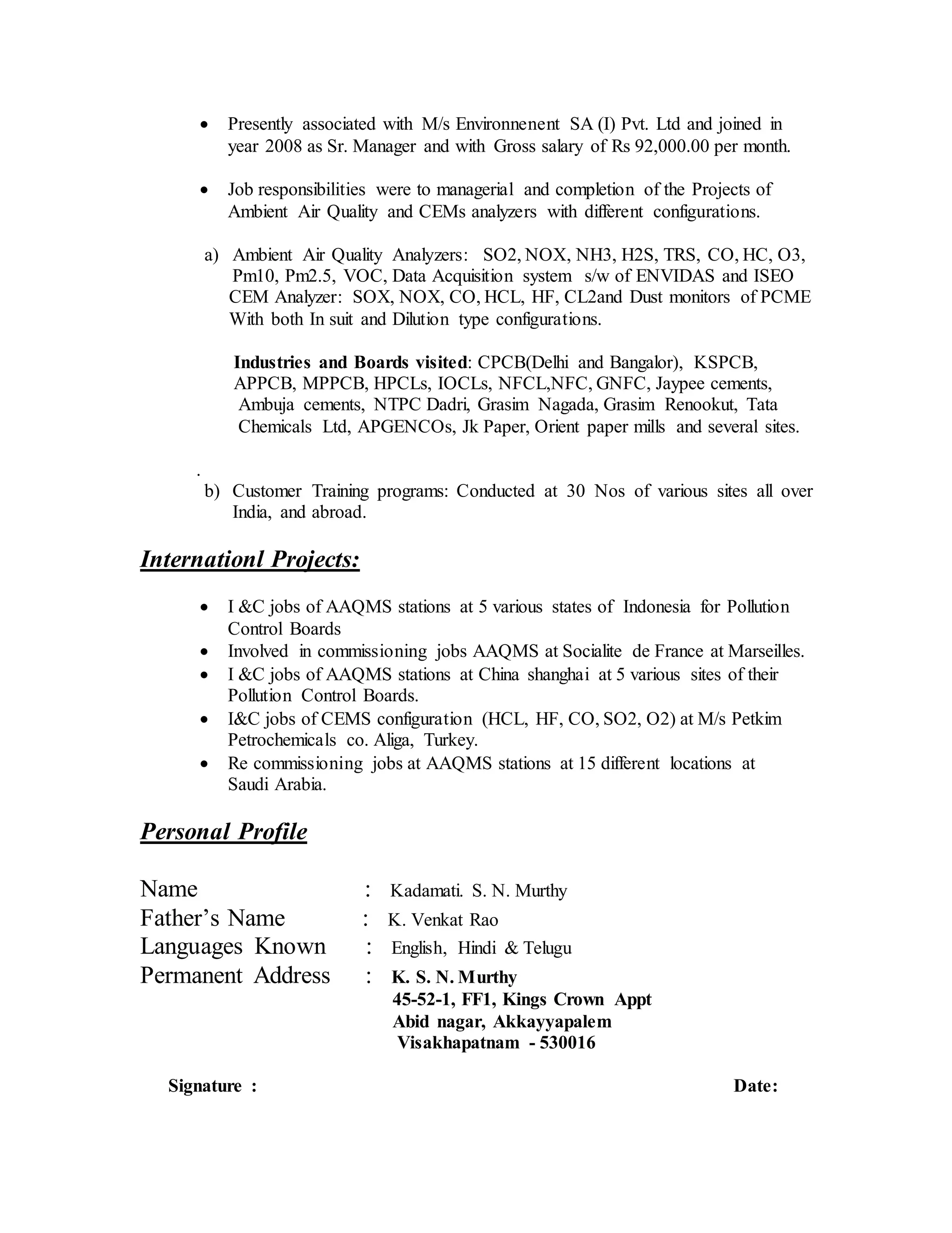 Resume of K.S.N.murthy | DOCX