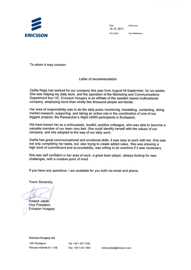 Zsofia Nagy reference letter | PDF