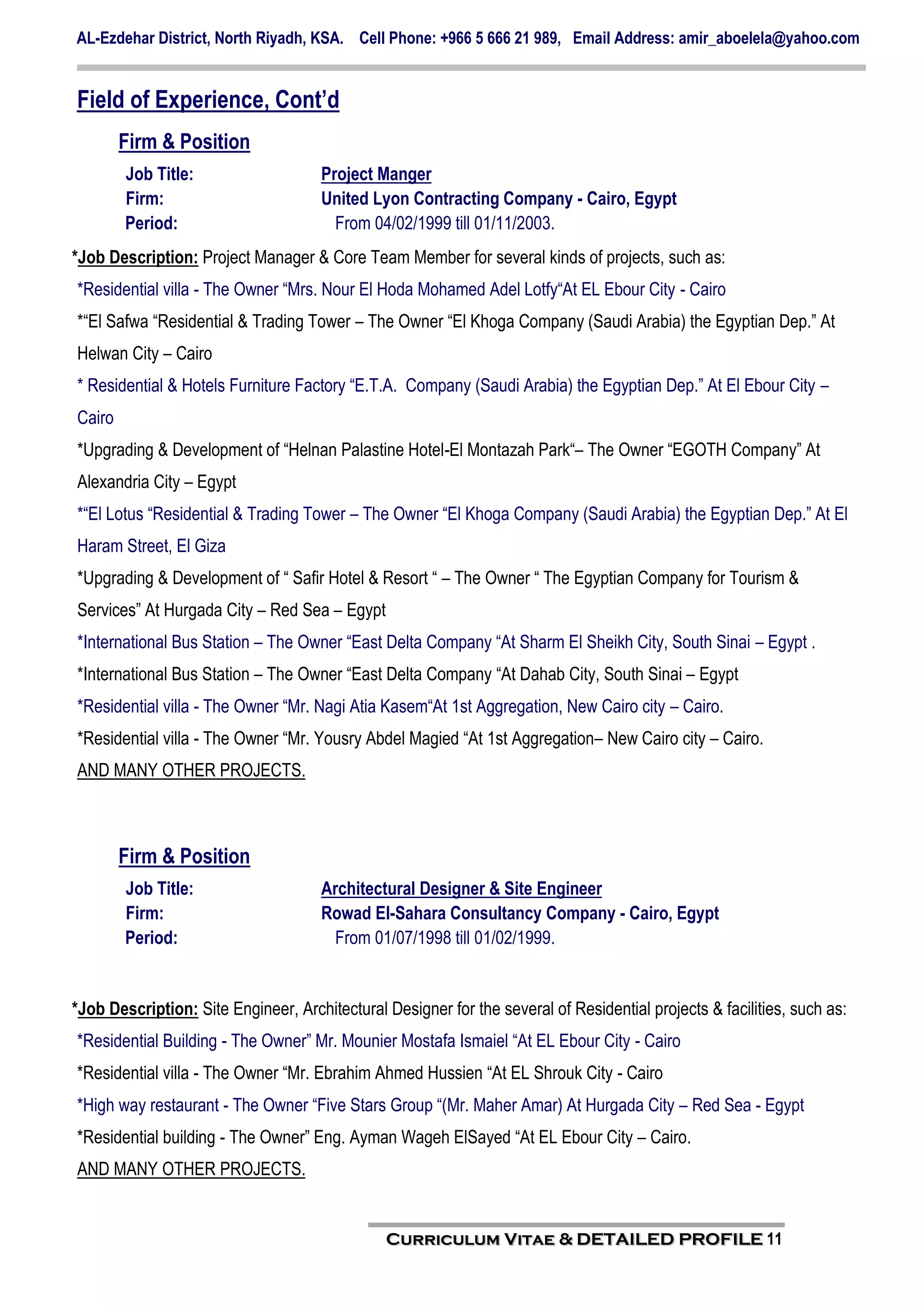 ENG.AMIR ALI ABDELMAGIED C.V. & PROFILE @ March- 2016 | PDF | Civil Engineering Industry ...