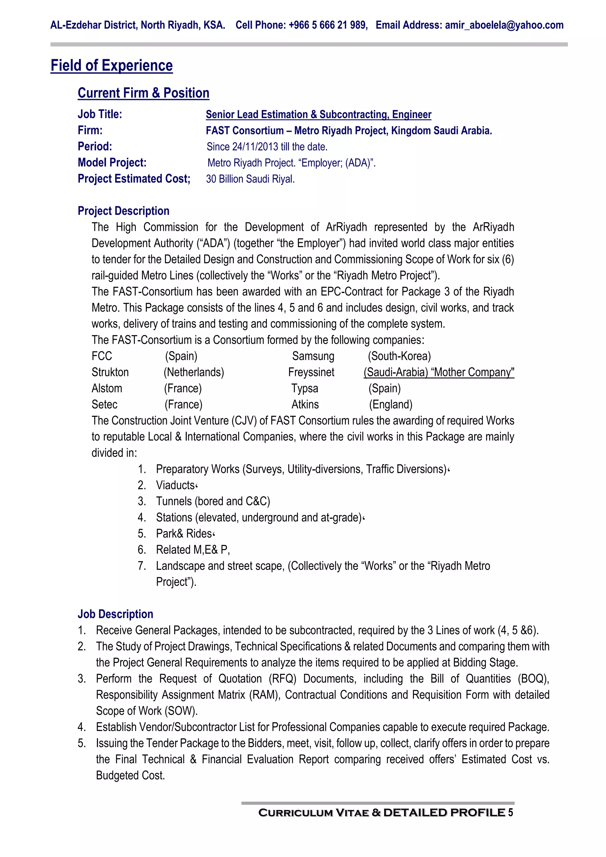 ENG.AMIR ALI ABDELMAGIED C.V. & PROFILE @ March- 2016 | PDF