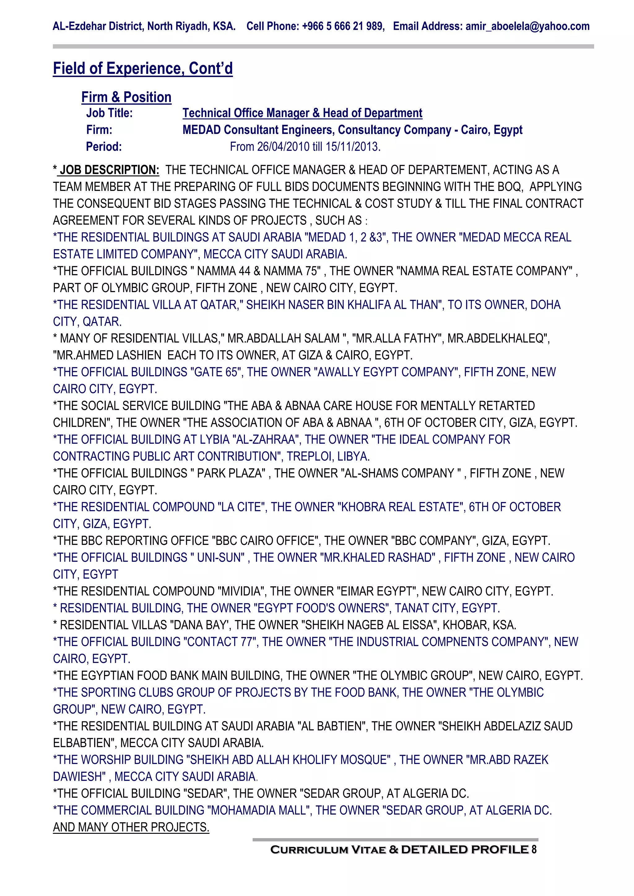 ENG.AMIR ALI ABDELMAGIED C.V. & PROFILE @ March- 2016 | PDF