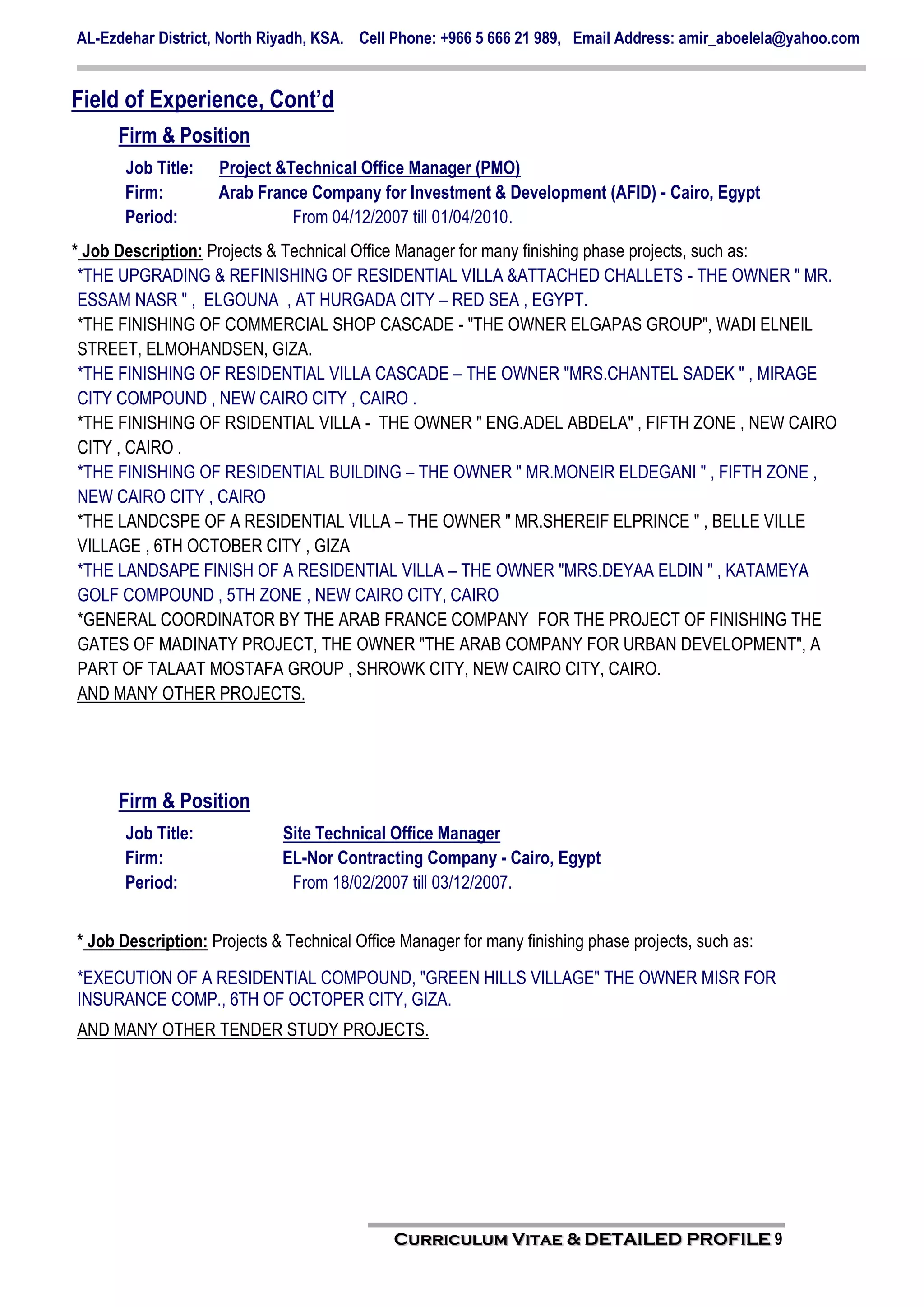 ENG.AMIR ALI ABDELMAGIED C.V. & PROFILE @ March- 2016 | PDF