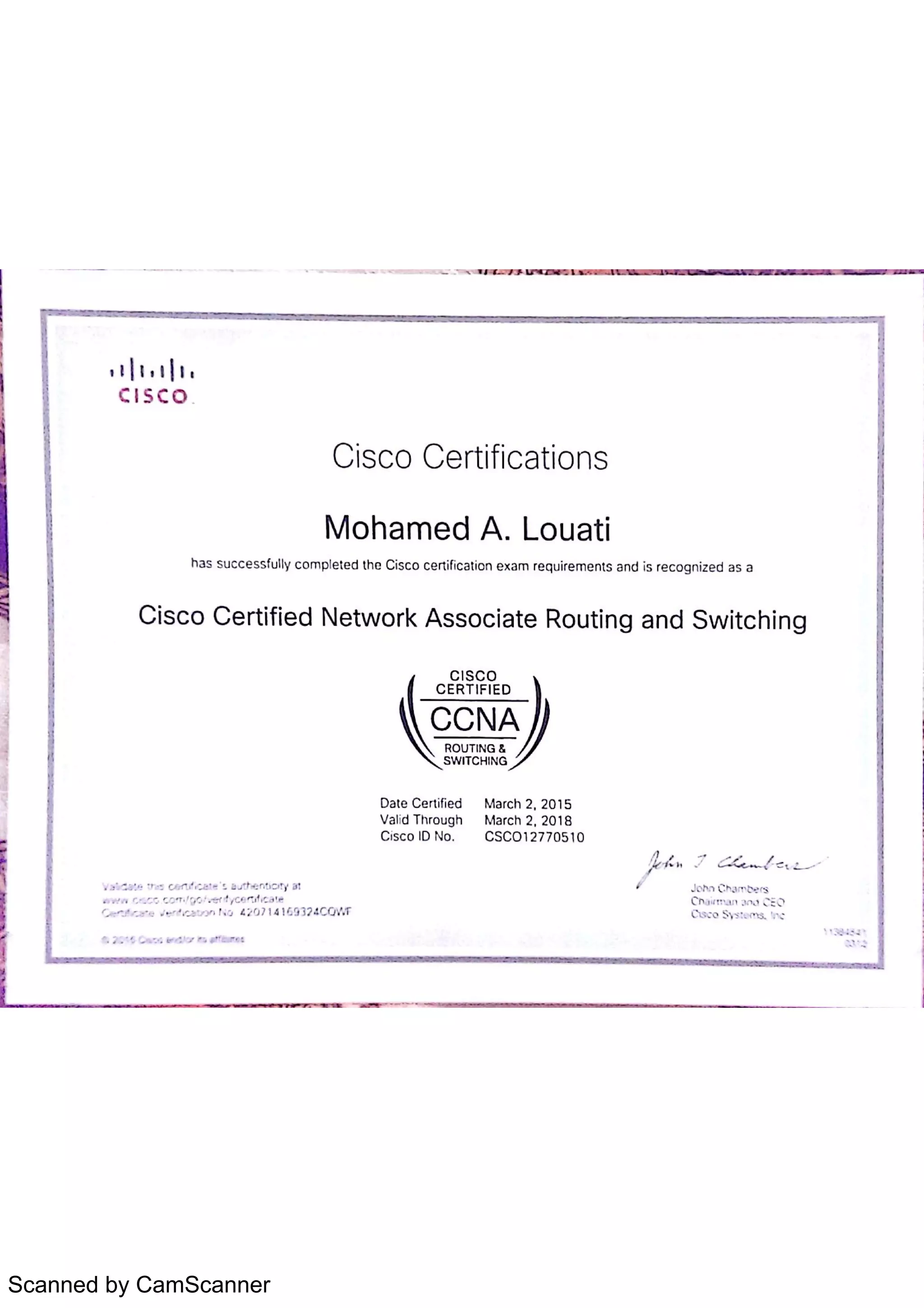 CCNA RS Certified Mohamed aymen louati | PDF | Cameras and Camcorders | Consumer Electronics