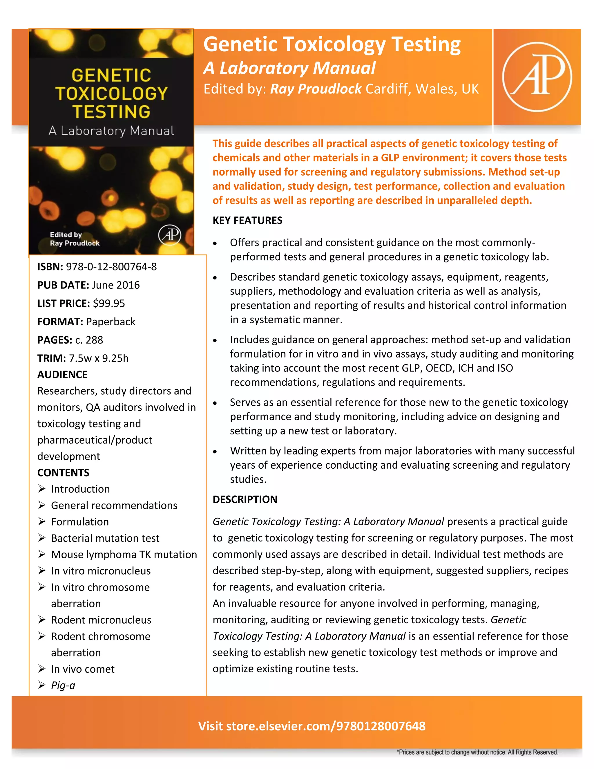 Genetic Toxicology Testing A Laboratory Manual - Flier | PDF