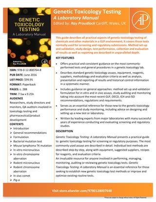 Genetic Toxicology Testing A Laboratory Manual - Flier | PDF