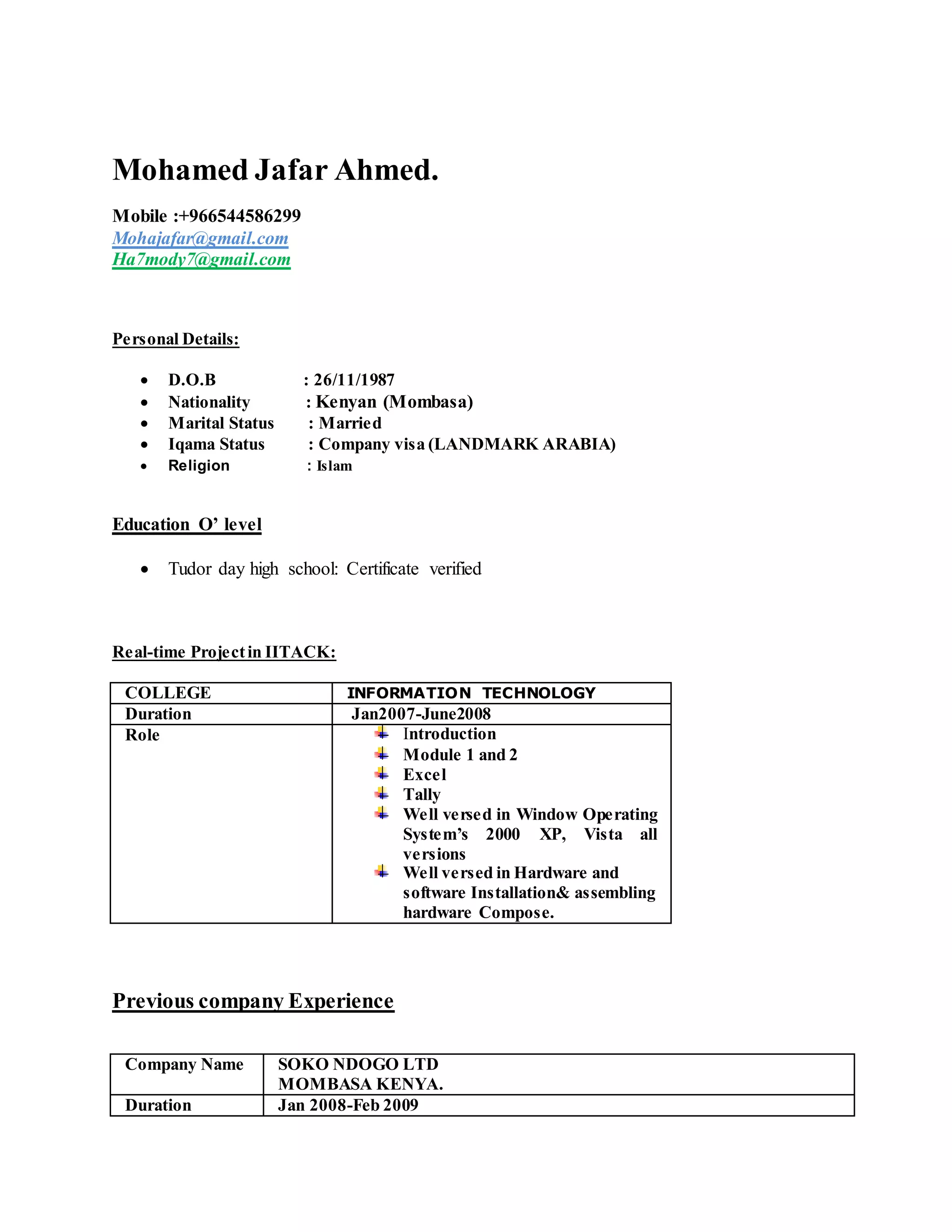 MOHAMED JAFAR CV | PDF
