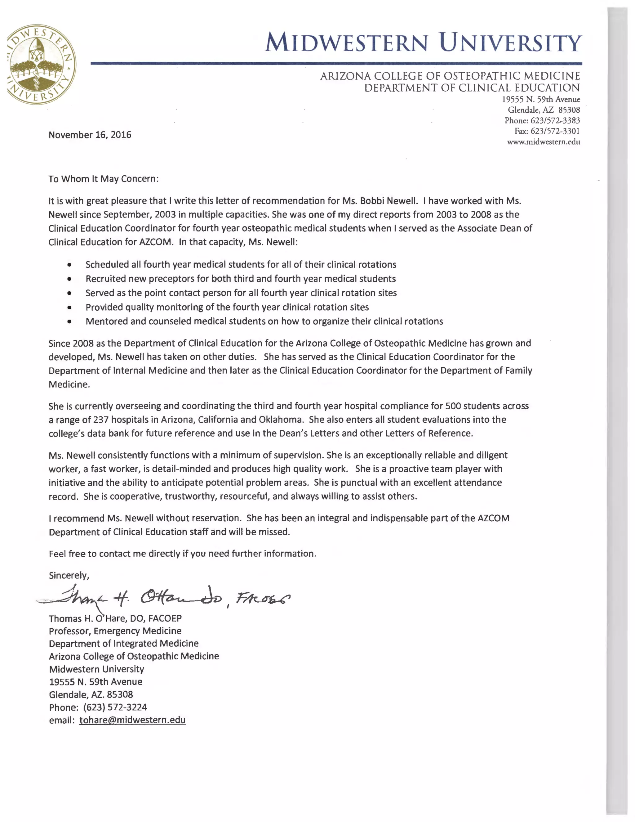 Dr. O'Hare Letter | PDF