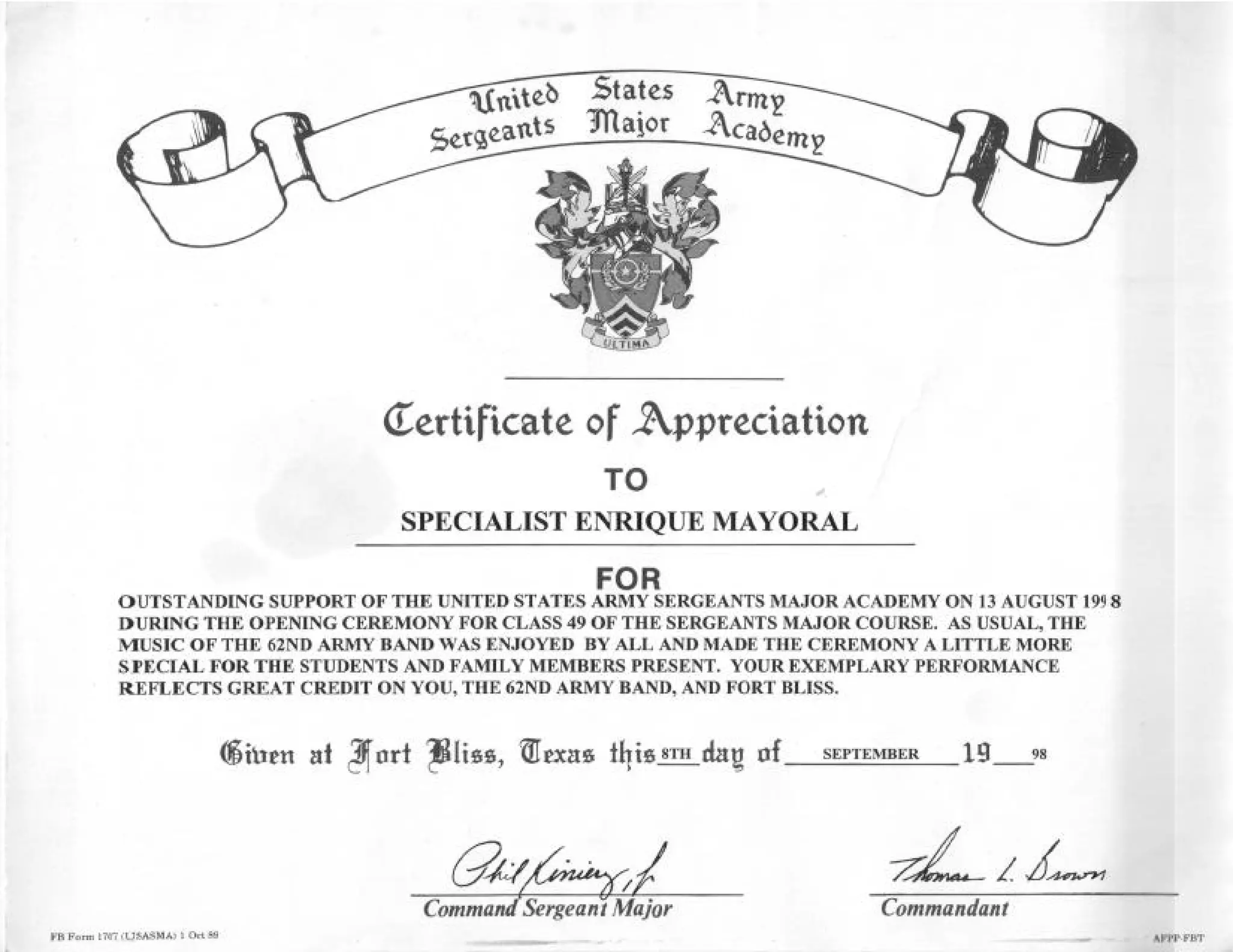 Sergeant Major Academy Certificate | PDF