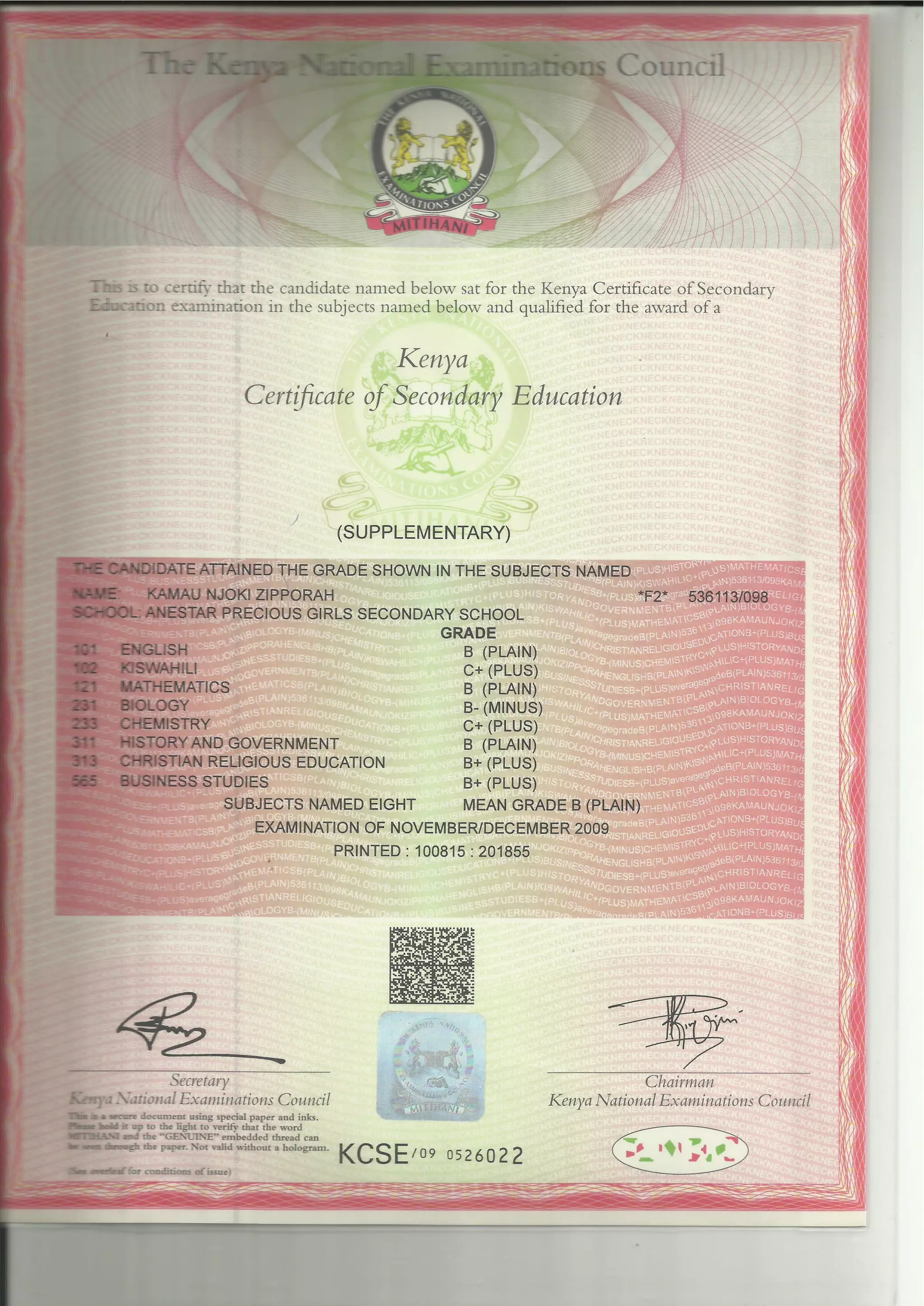 KCSE Cert | PDF