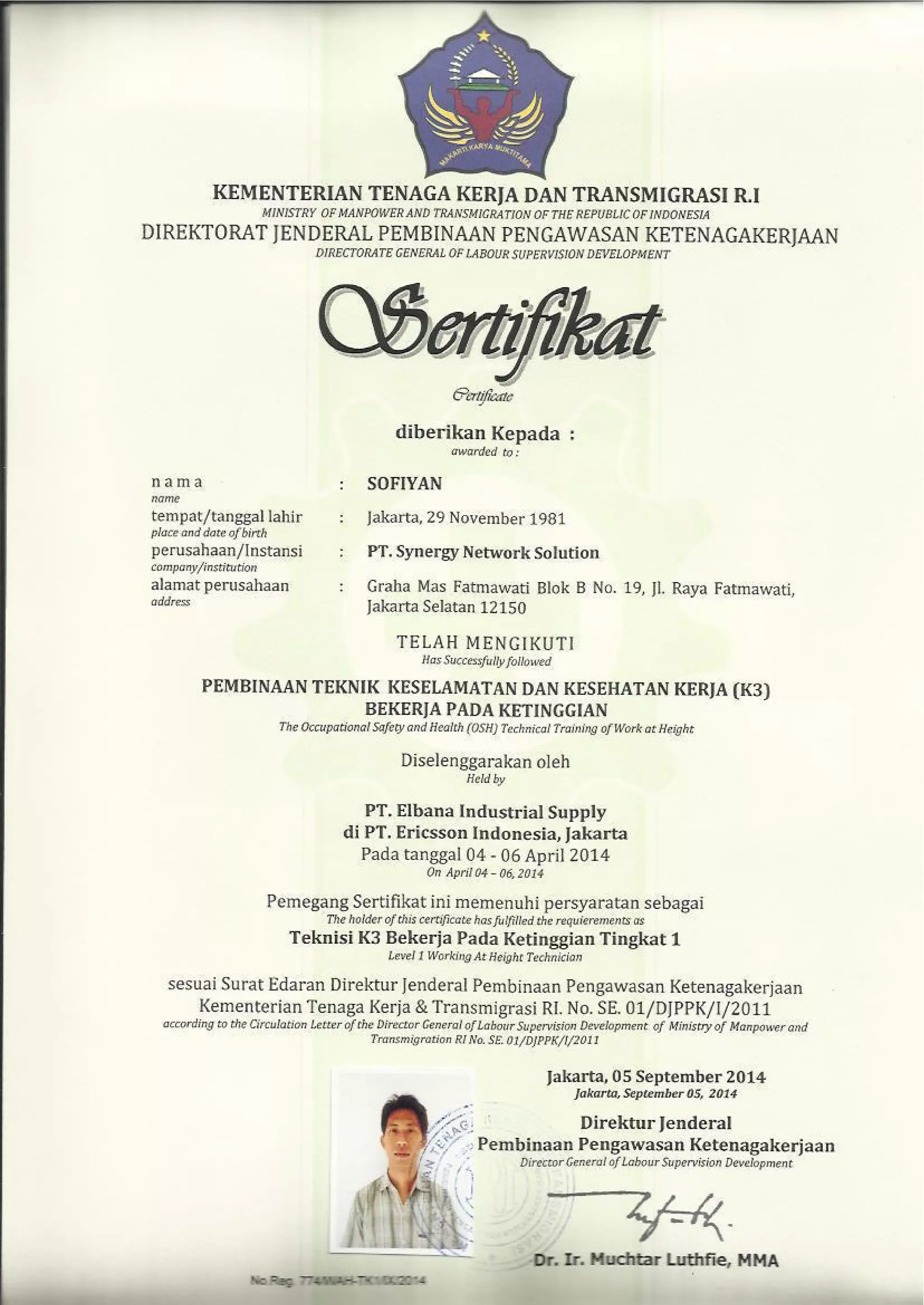 Climbing & OHS Certificate Sofiyan | PDF