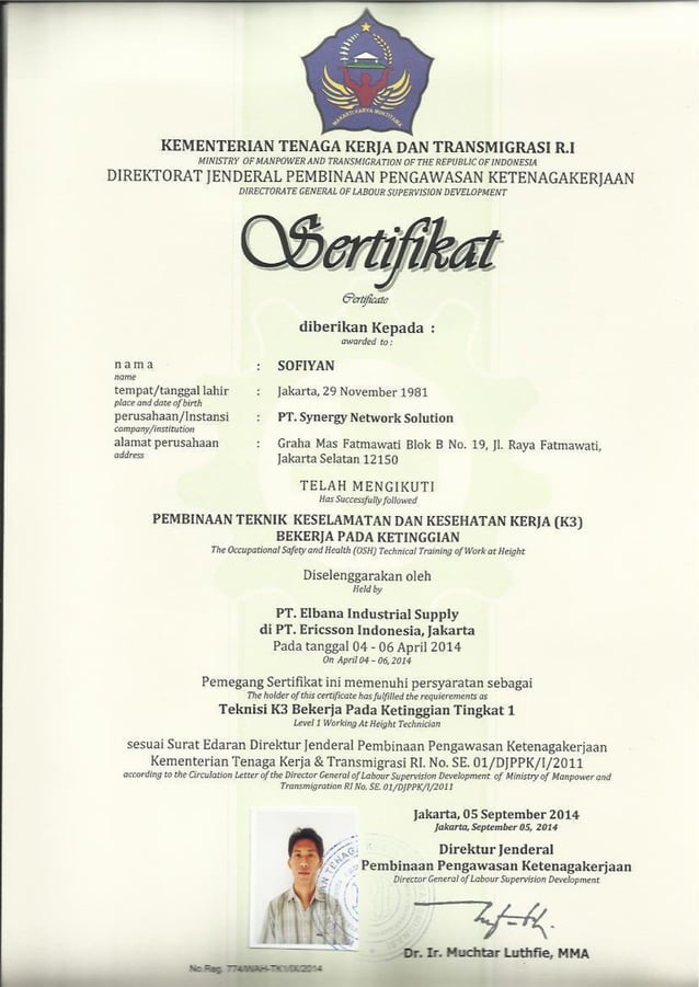Climbing & OHS Certificate Sofiyan | PDF