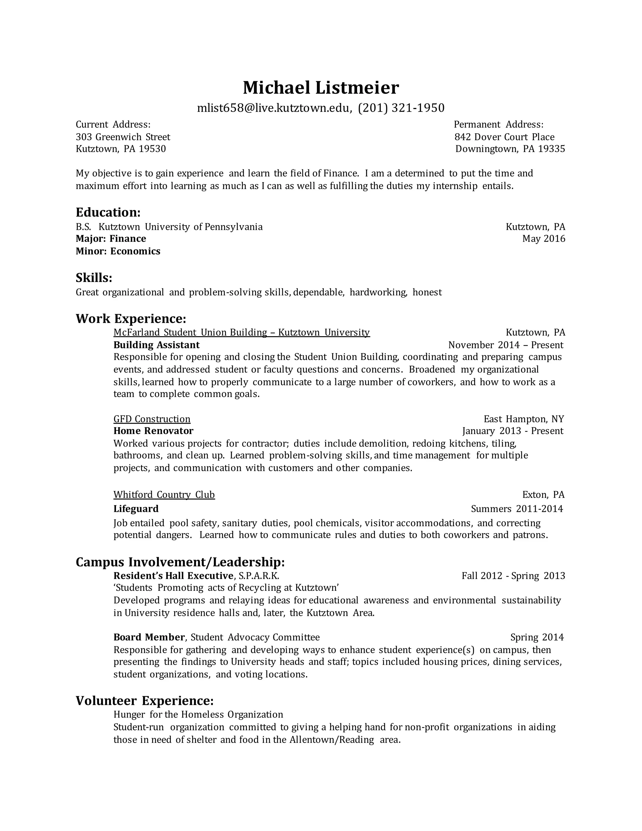 Michael Listmeier's Resume | PDF