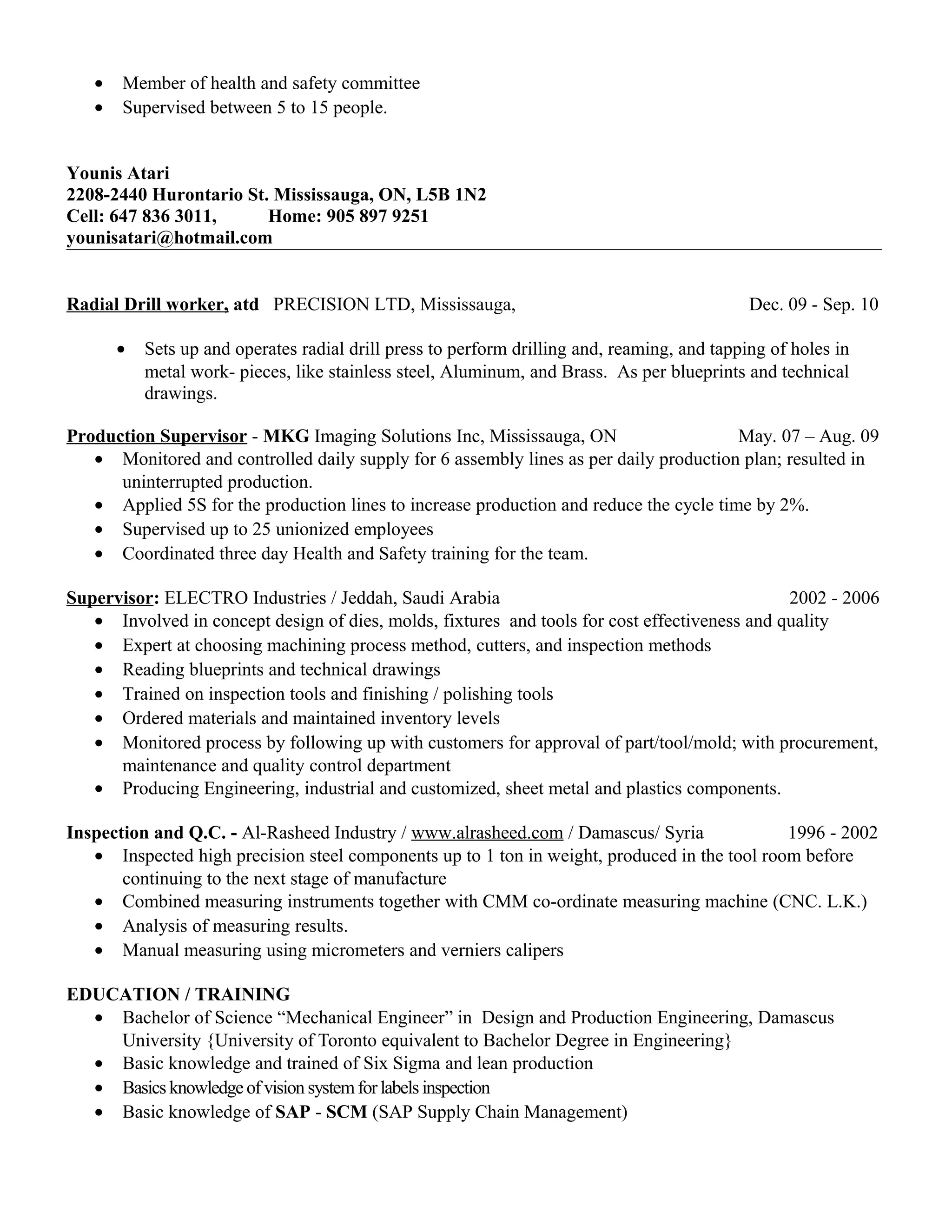 Younis Atari resume Sept 2015 | PDF