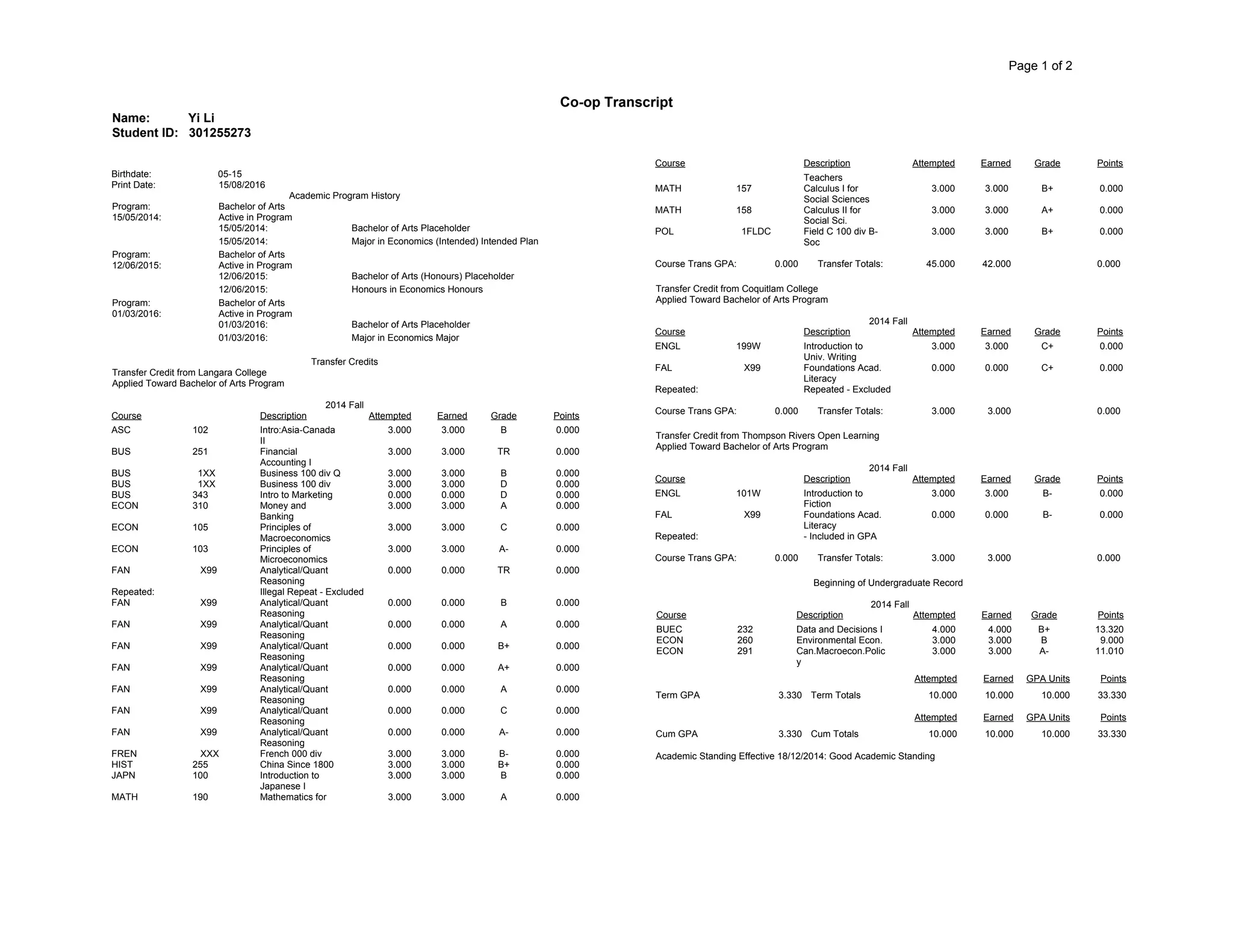 SFU Transcript | PPT