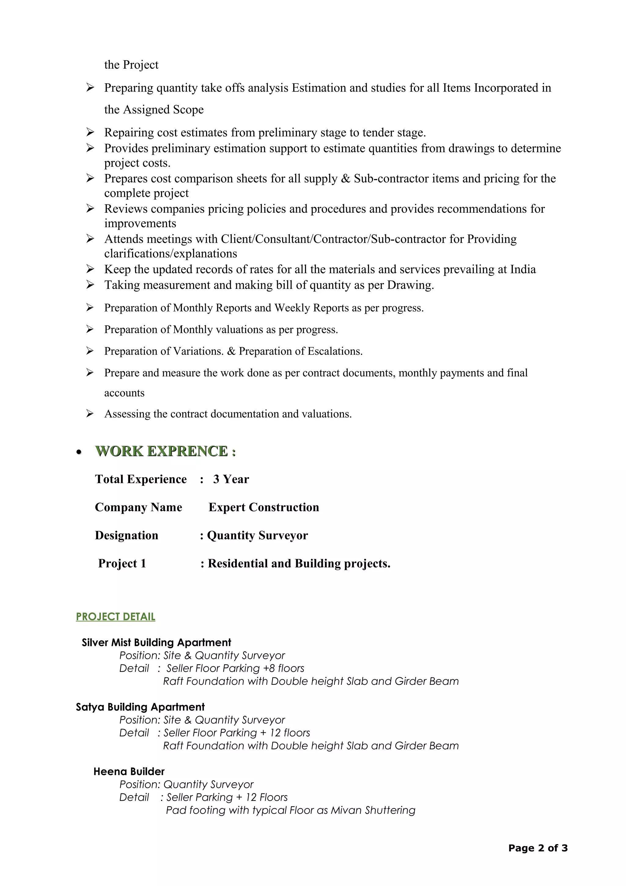 Hyder Cv Quantity Surveyor | DOC