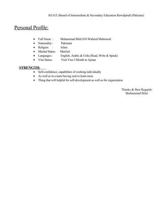 MUHAMMAD BILAL CV For Surveyor | DOC