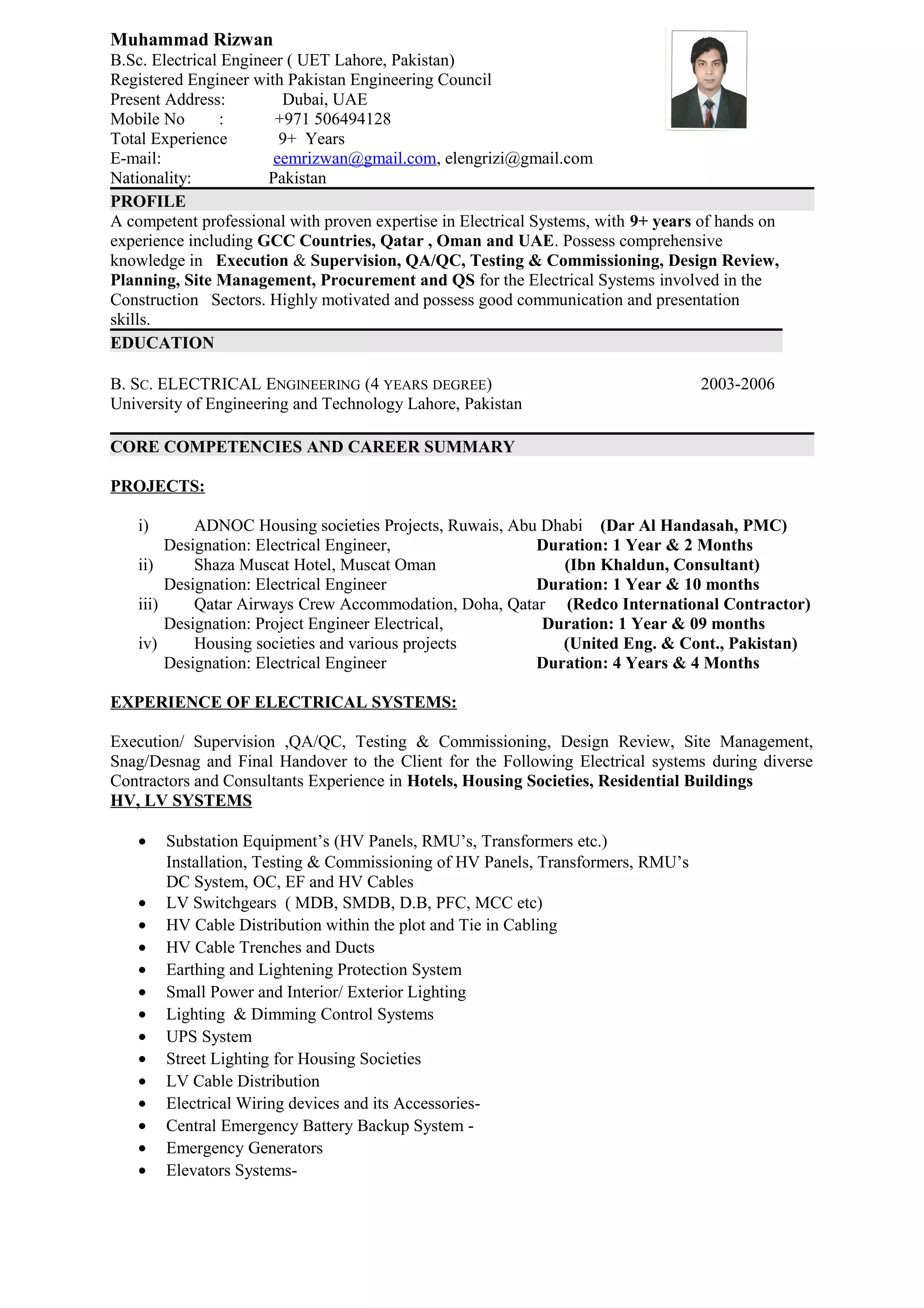 Elect Eng. Rizwan CV | DOC | Civil Engineering Industry | Industries