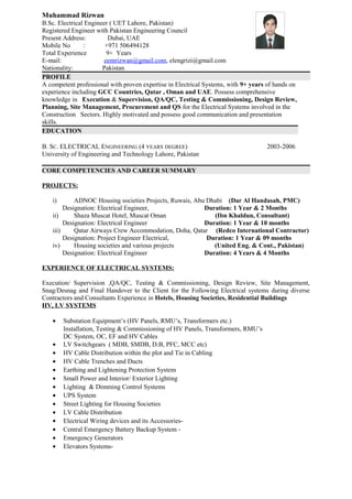 Elect Eng. Rizwan CV | DOC | Civil Engineering Industry | Industries