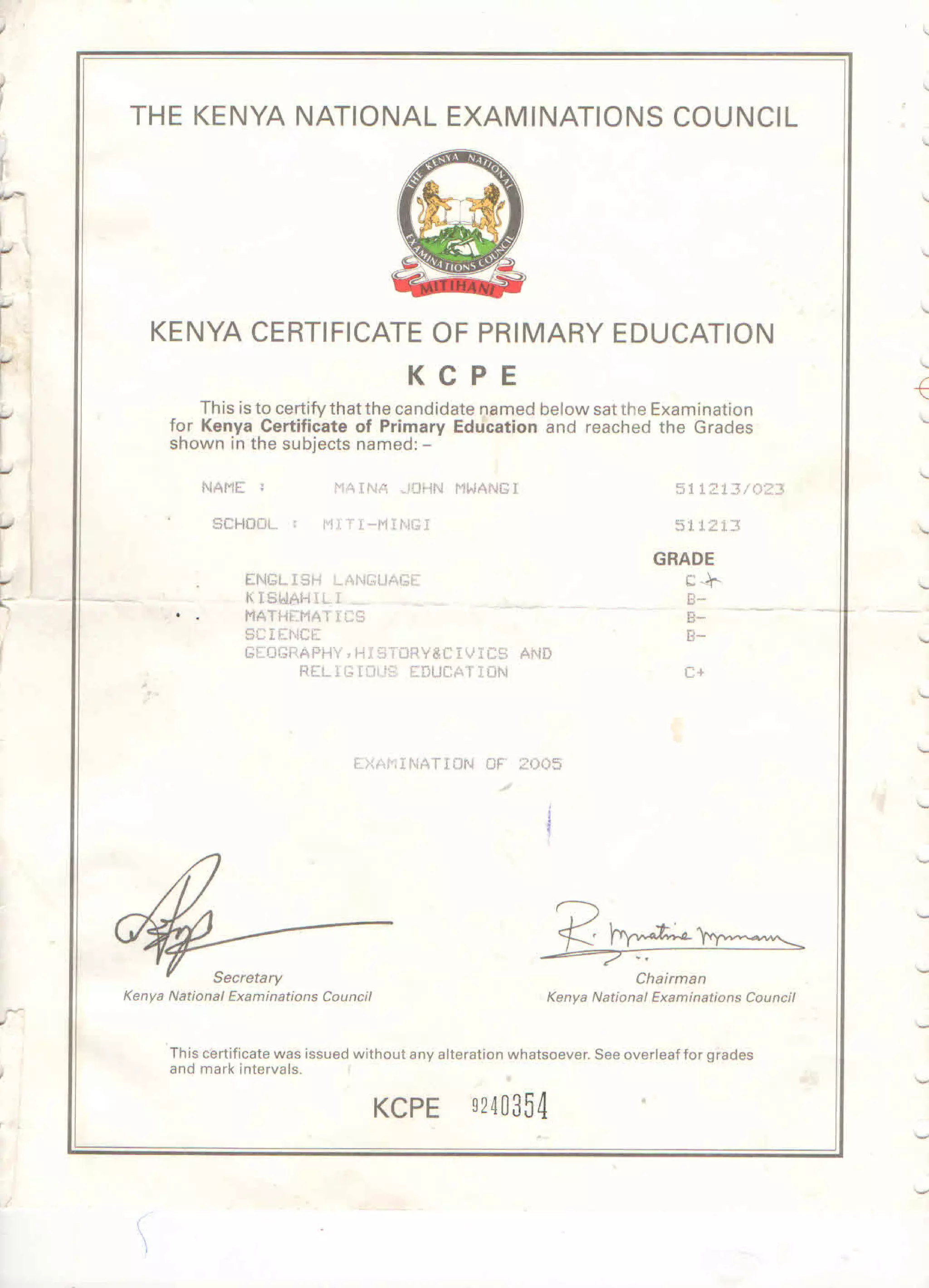 KCPE certificate | PDF