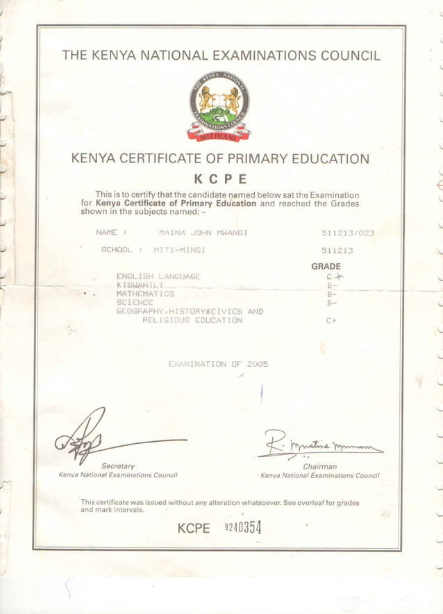 KCPE certificate | PDF