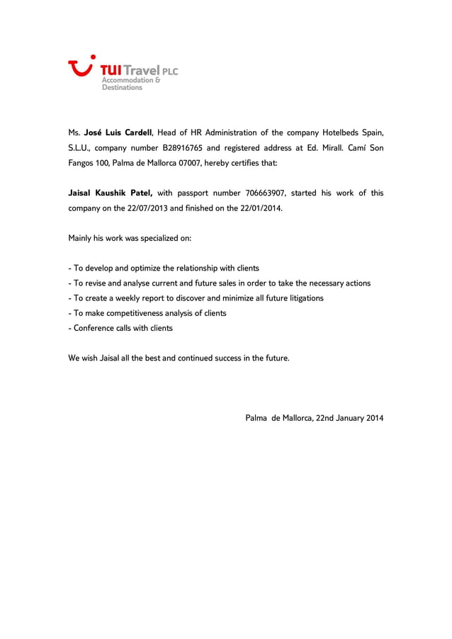 TUI Reference Letter | PDF | Free Download