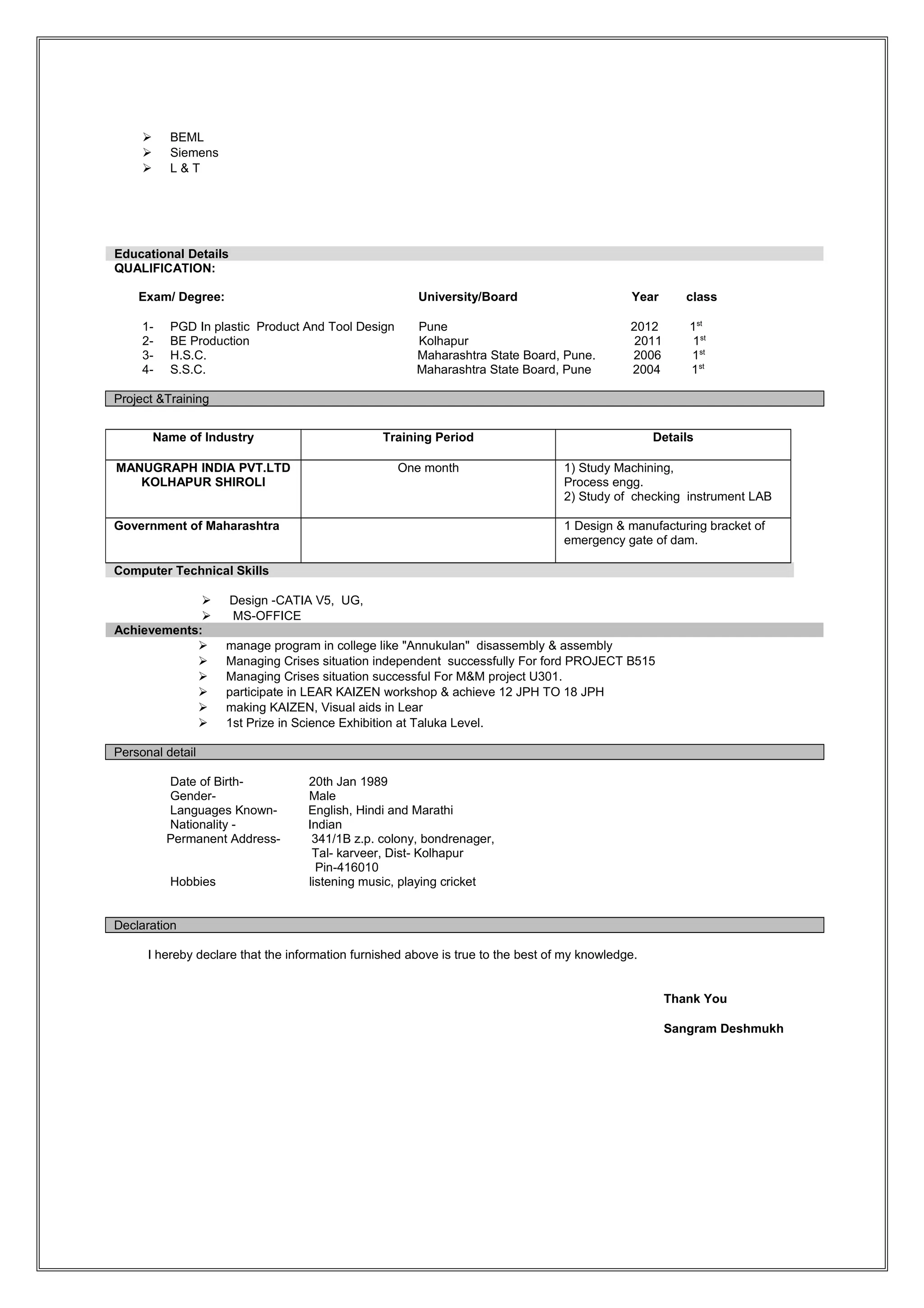 Resume_sangram | DOC