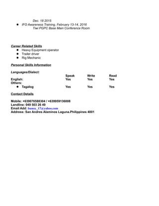 RESUME NI BUNOY | PDF