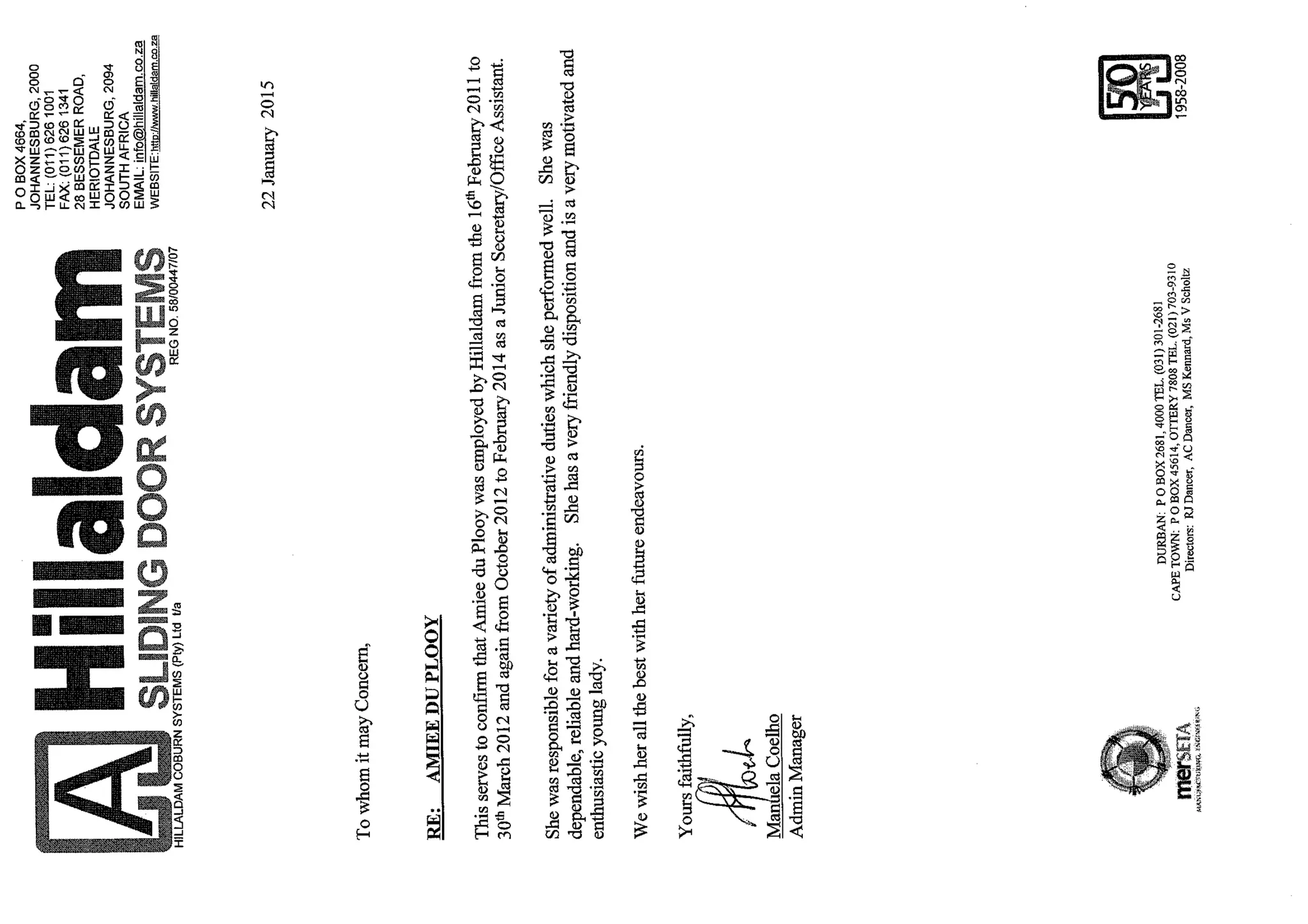 Hillaldam Ref Letter | PDF