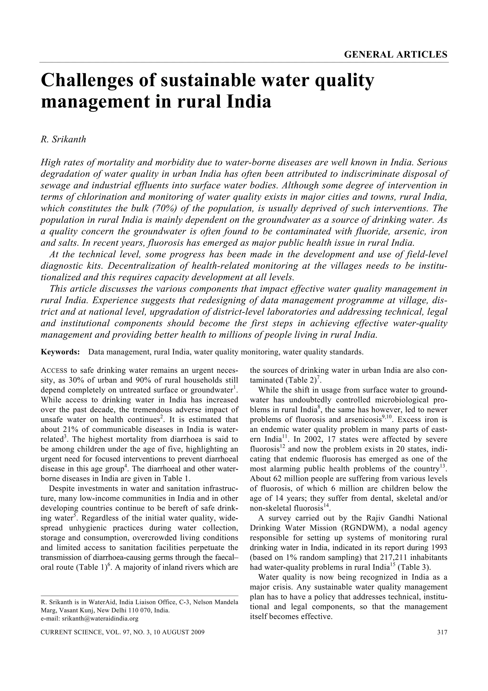 Challenges of sustainable water quality | PDF