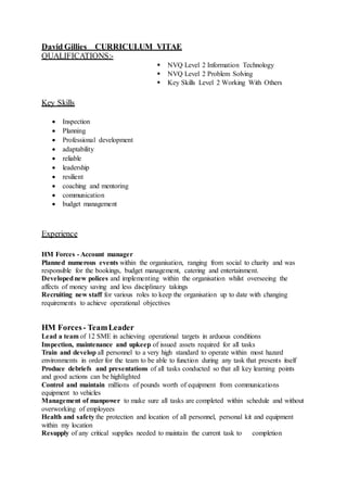 David Gillies CV personal update | DOCX | Defense Industry | Industries