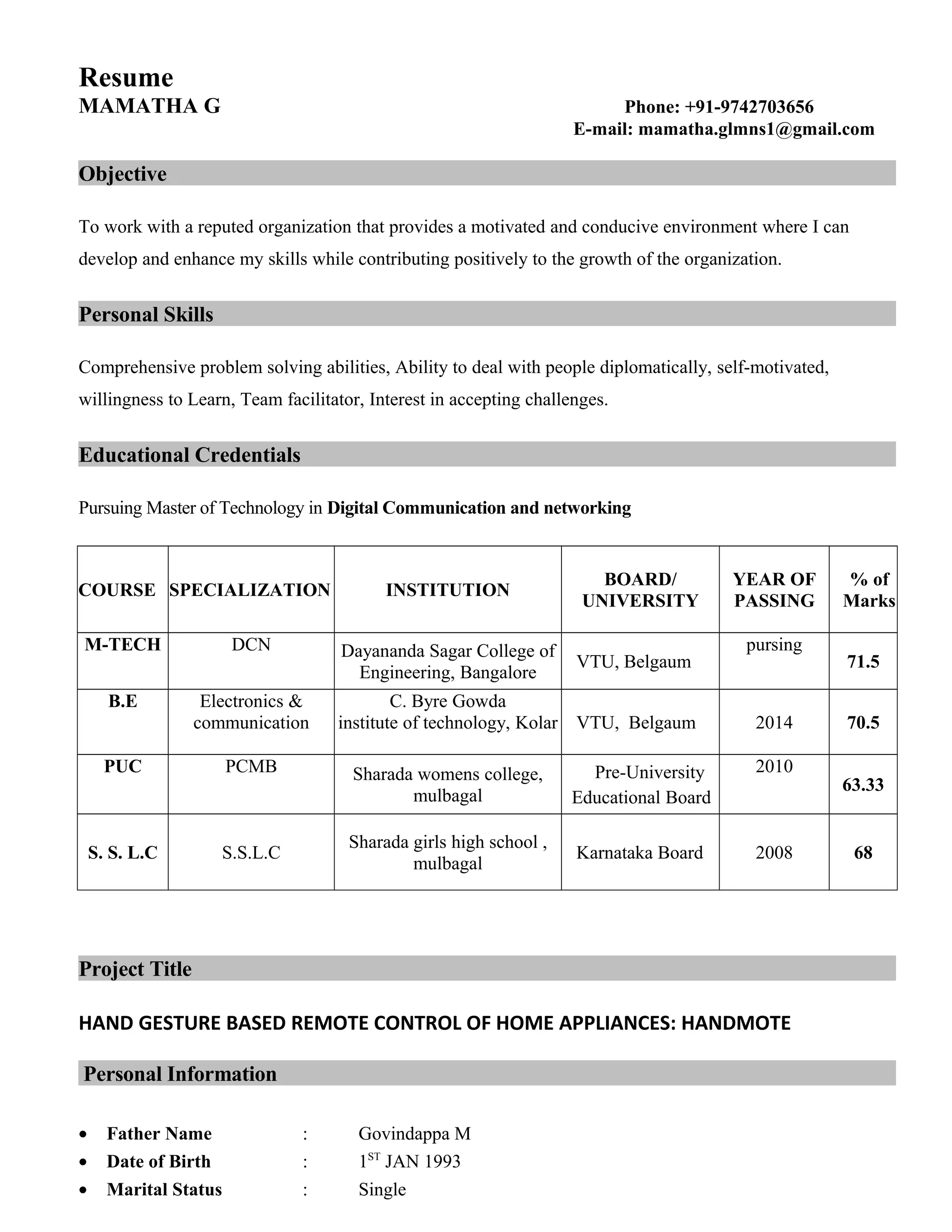 mamatha resume | PDF