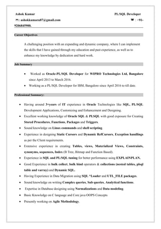 Oracle PL/SQL Developer Ashok Kumar resume | PDF