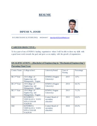 resume dipesh joshi with photo | DOCX