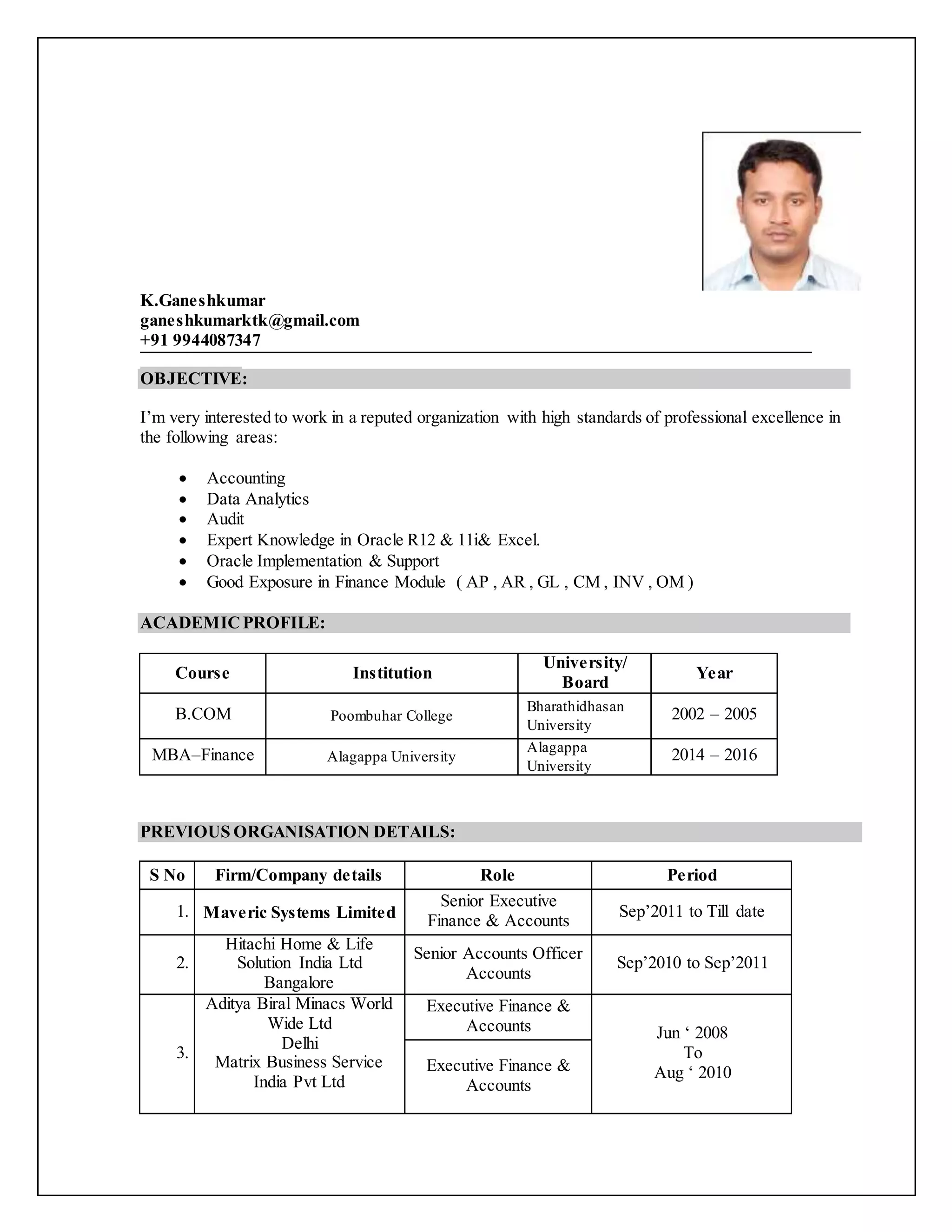 GANESH KUMAR CV | DOCX | Business Accounting & Finance | Business