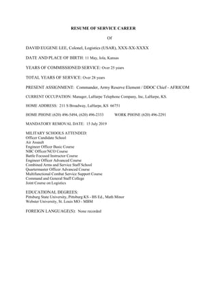Military Resume of Col David Lee 31OCT14 | PDF