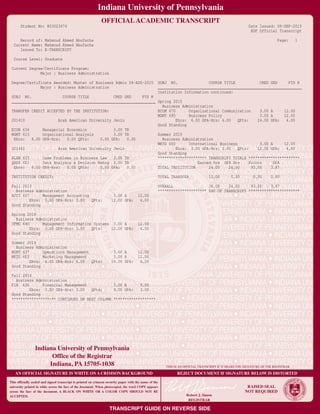 Mahmoud Abu Farha_ MBA Transcript_Indiana University of Pennsylvania | PDF