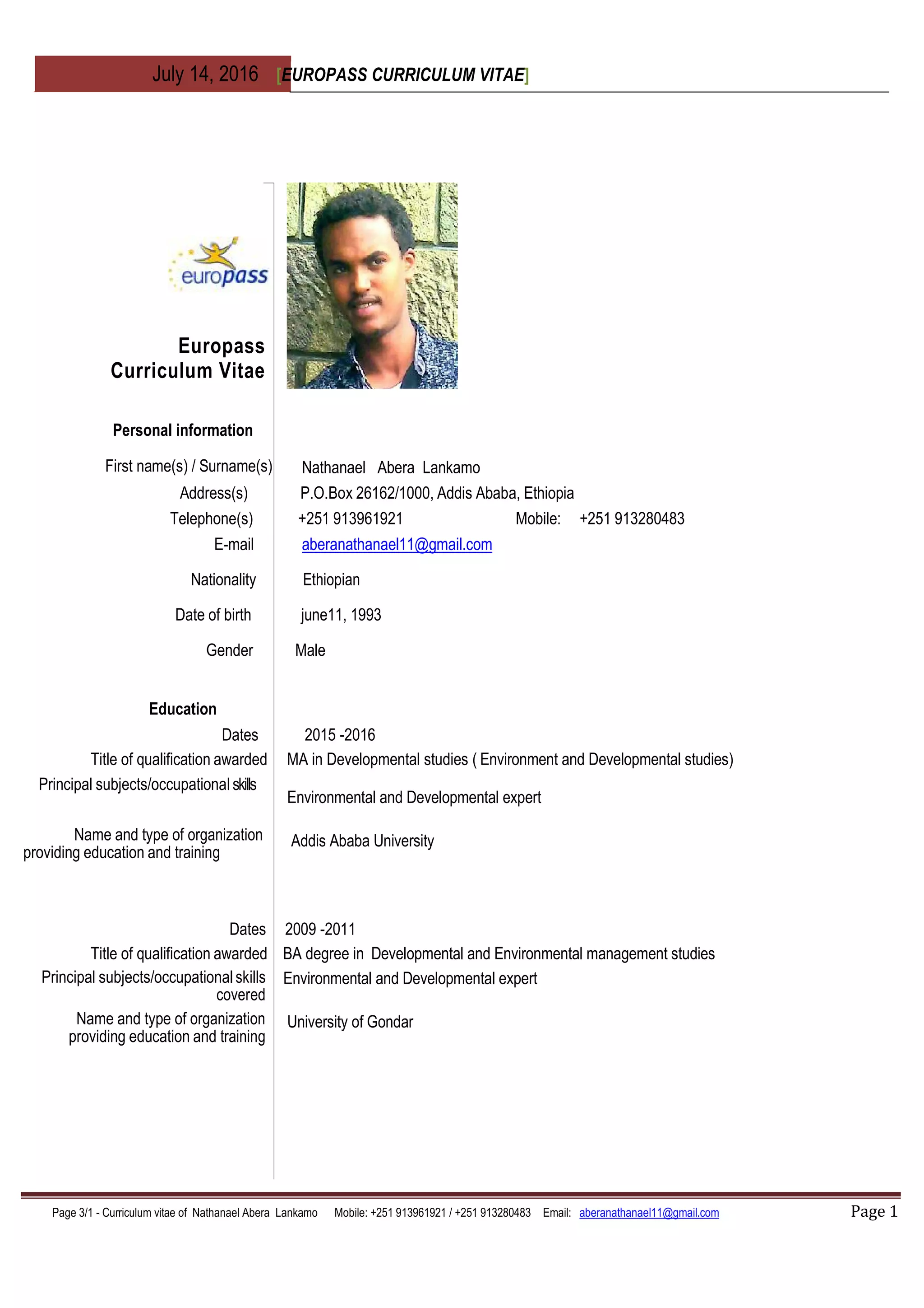 Updated Nathanael's CV | PDF | Agriculture | Industries