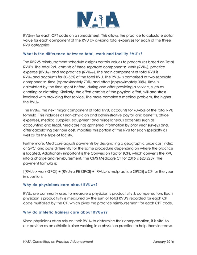 Relative-Value-Units-Athletic-Trainers | PDF