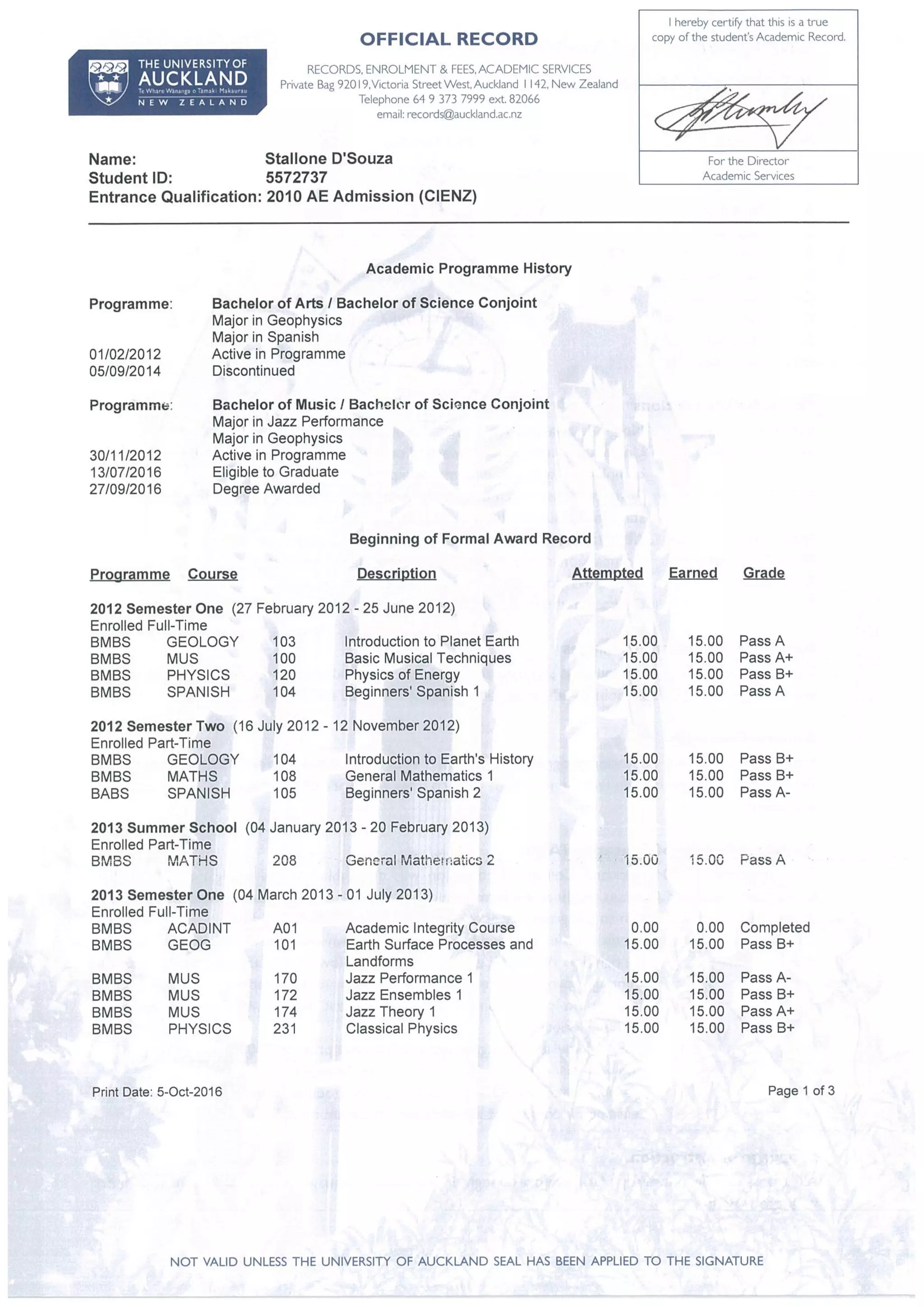 Official Academic transcript | PDF