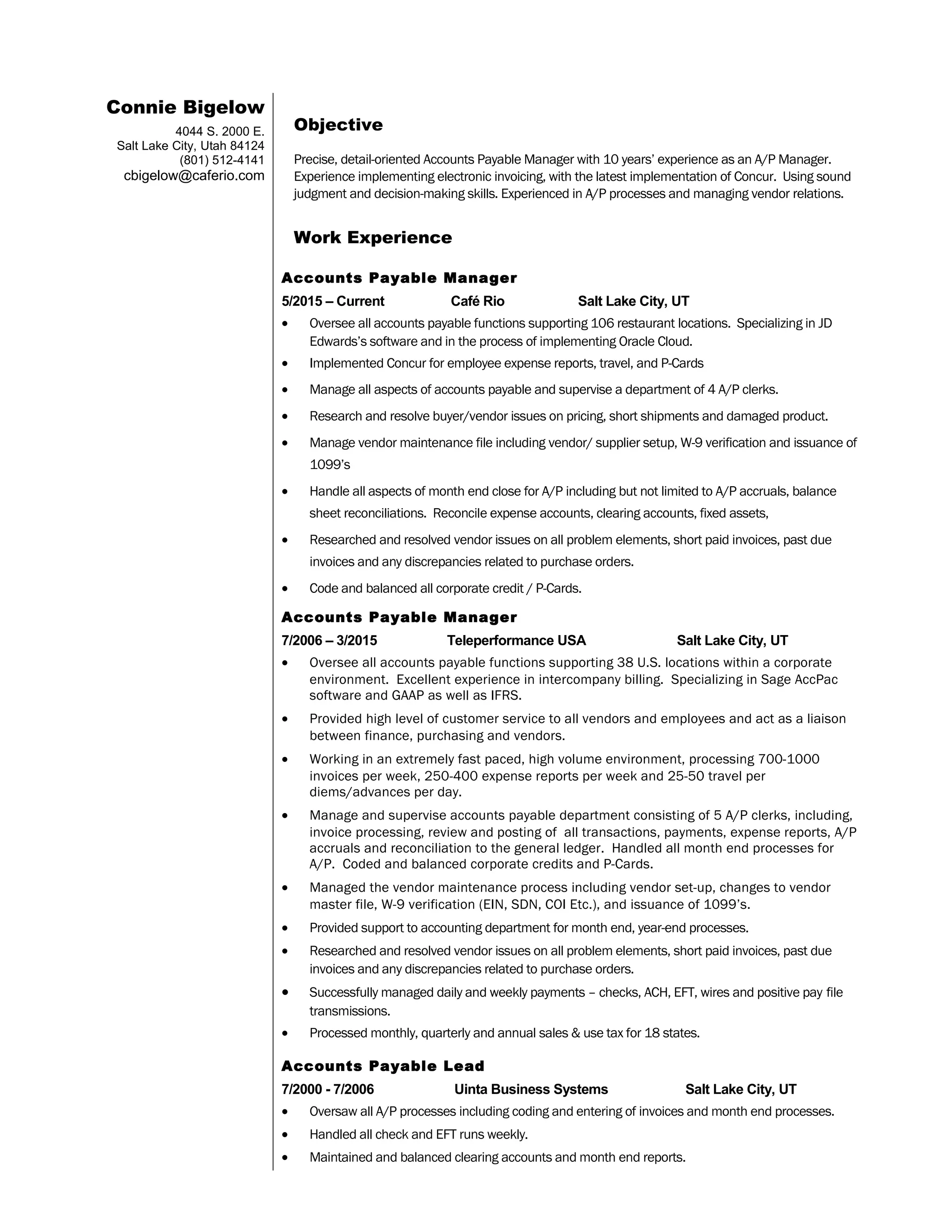 Connie Resume_2016 | DOC | Credit Cards | Personal Debt