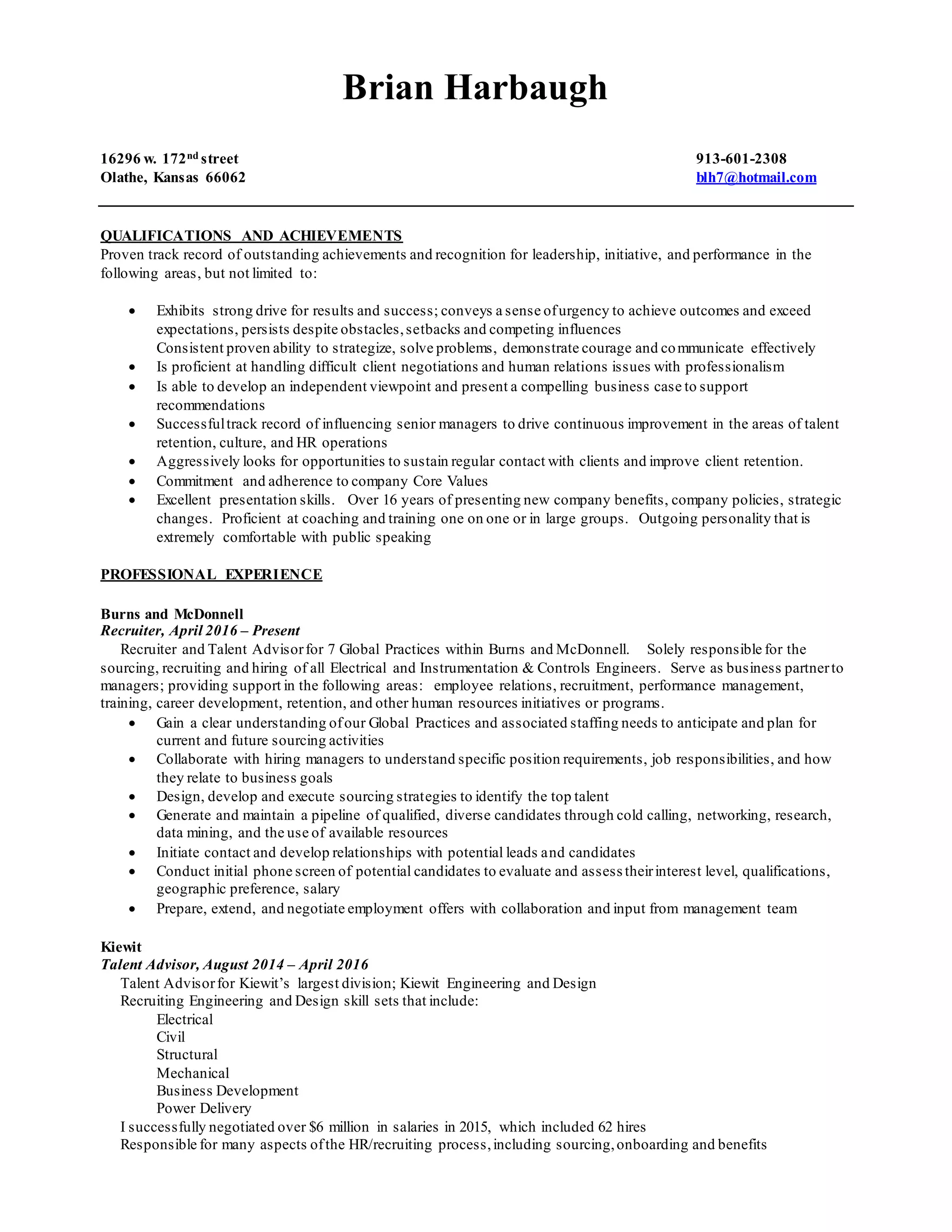 Harbaugh_Brian - resume | DOCX | Sales | Business