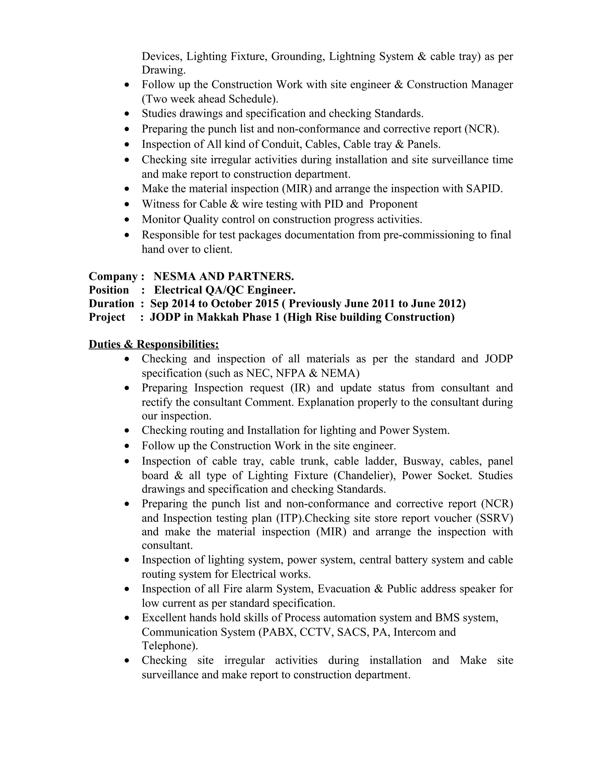 Electrical Qa Qc Engineer Pdf