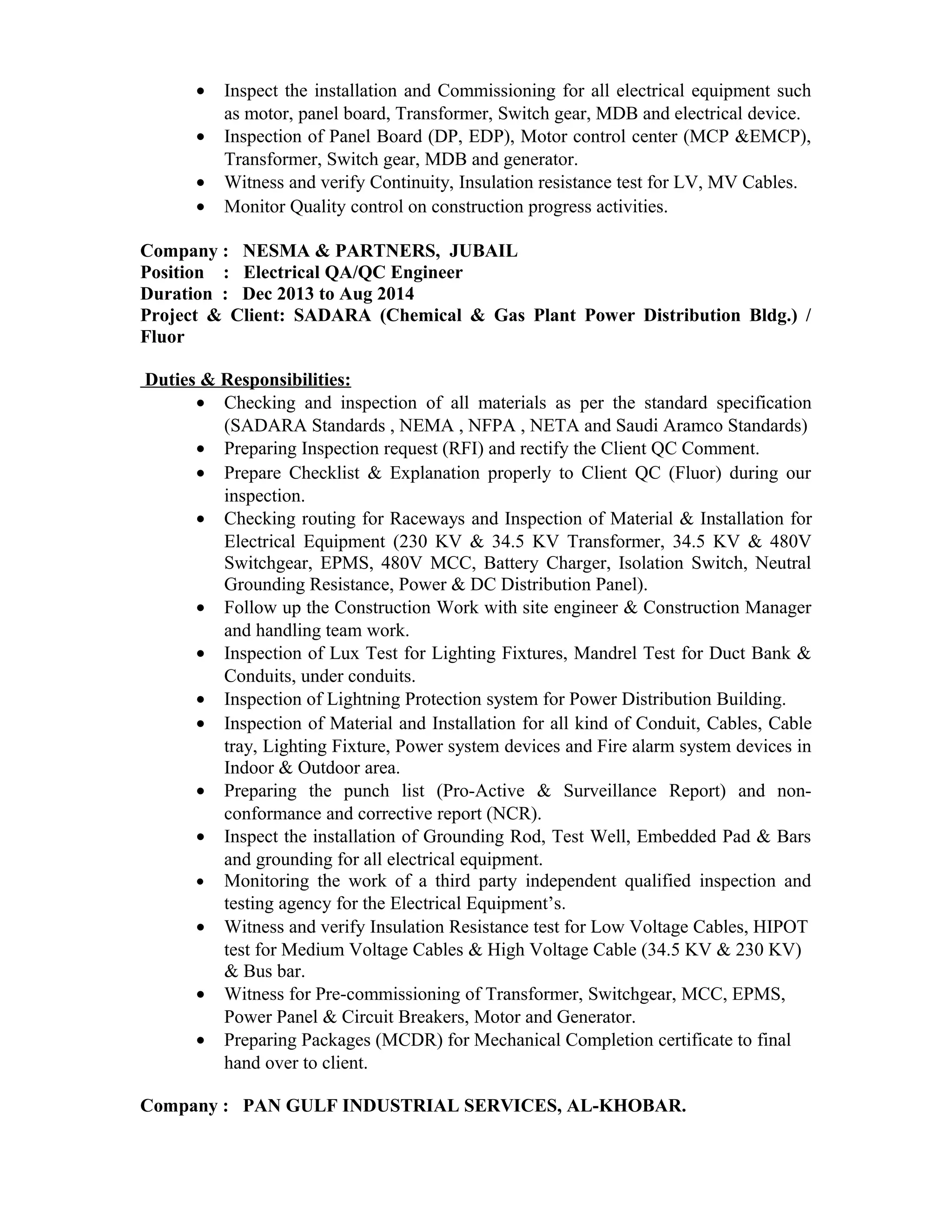 Electrical QA QC Engineer | DOC